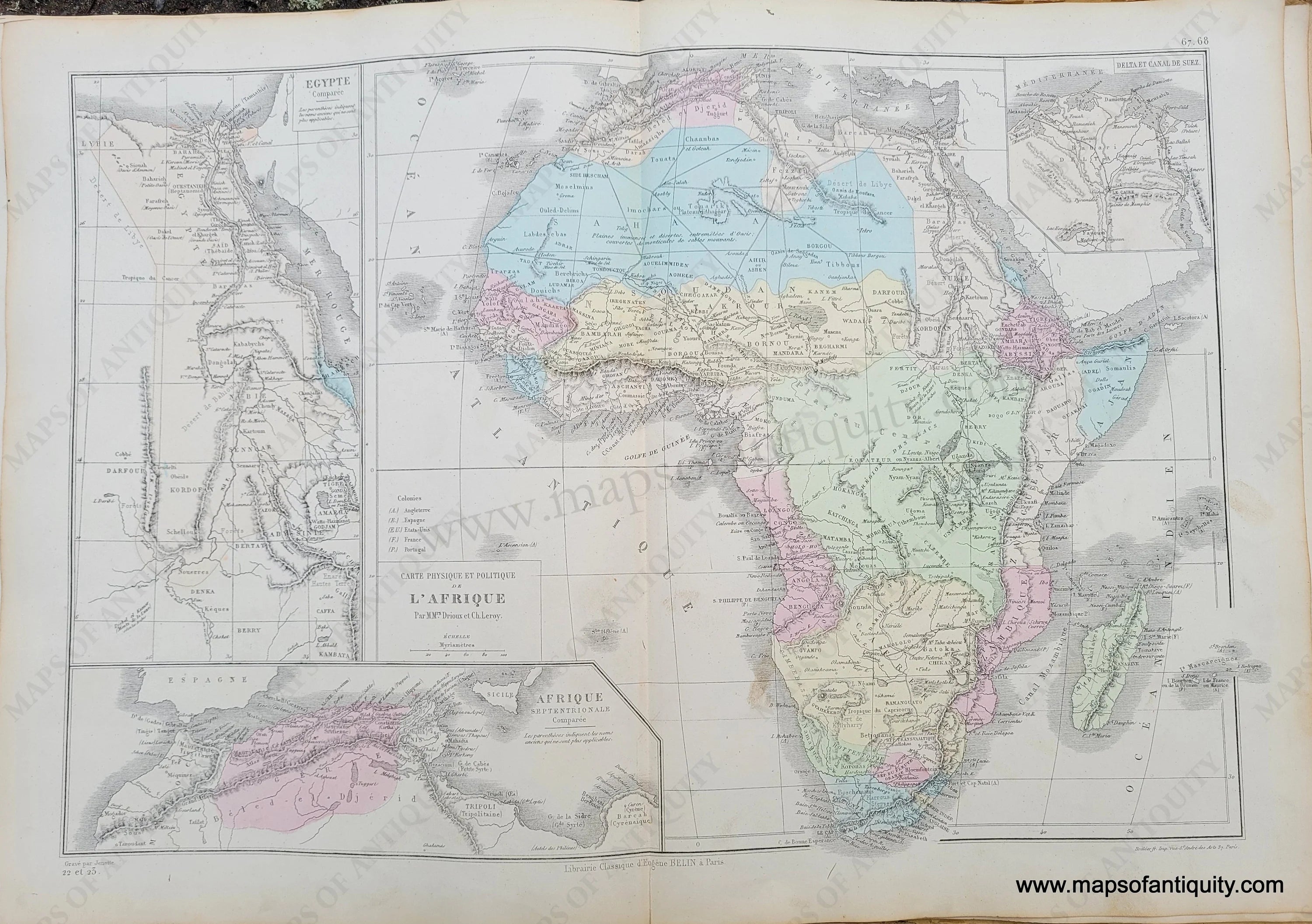 1875 - Carte Physique et Politique de l'Afrique - Physical and Politic ...