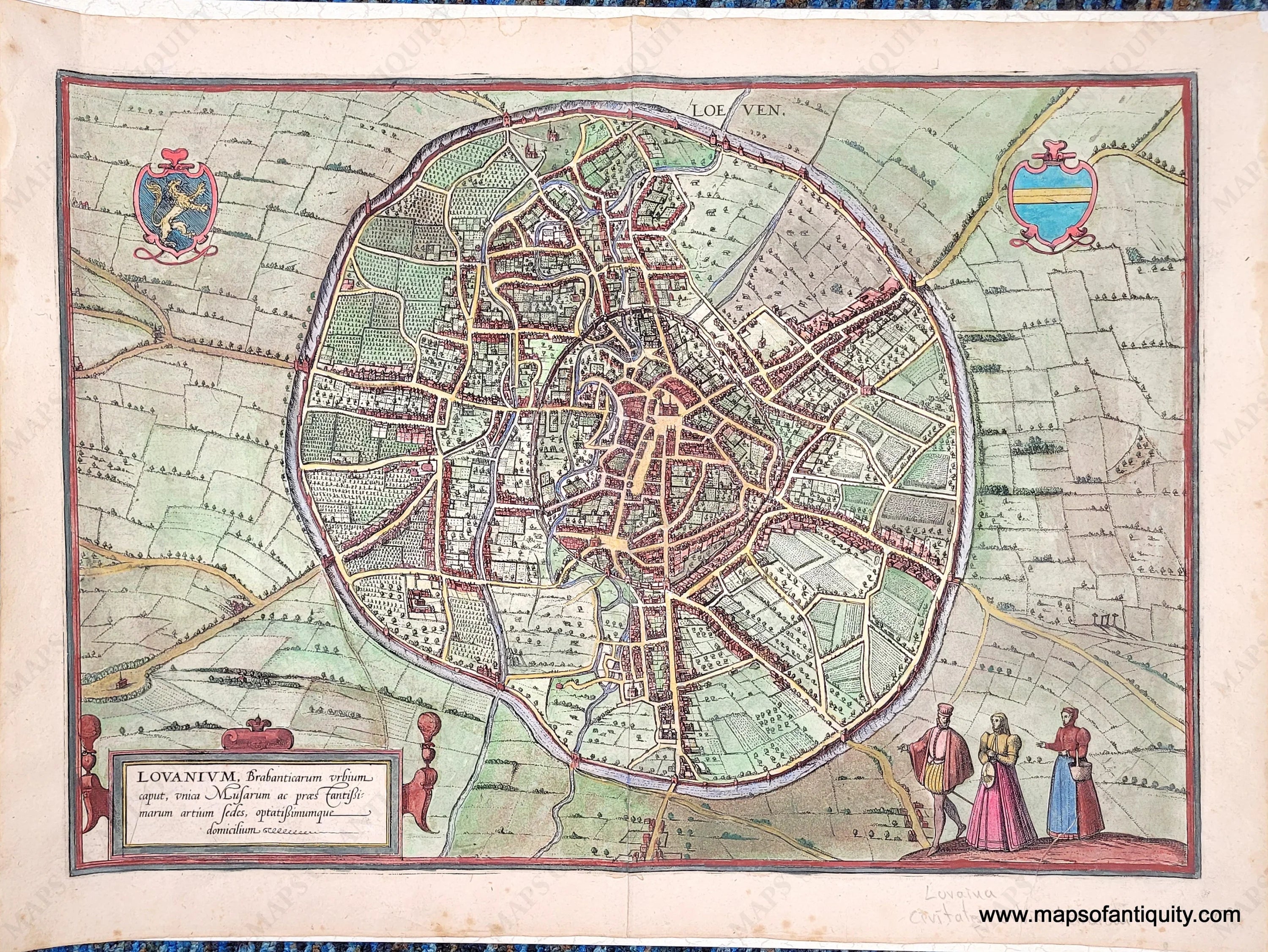 1588 Genuine Antique Map Leuven, Belgium - Lovanium, Brabanticarum urbium caput, unica Musarum ...