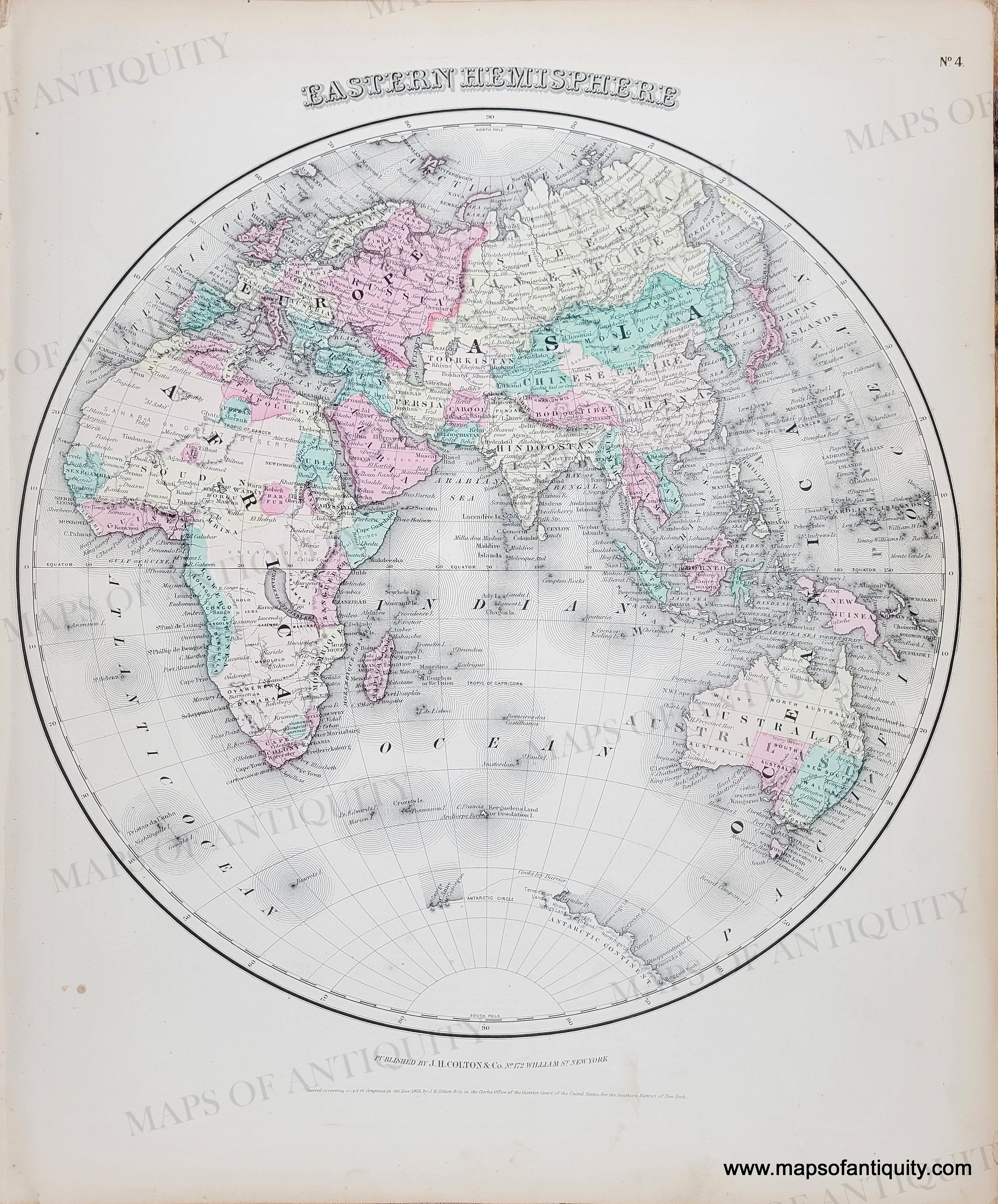 1855 Genuine Antique Map Eastern Hemisphere – Maps of Antiquity