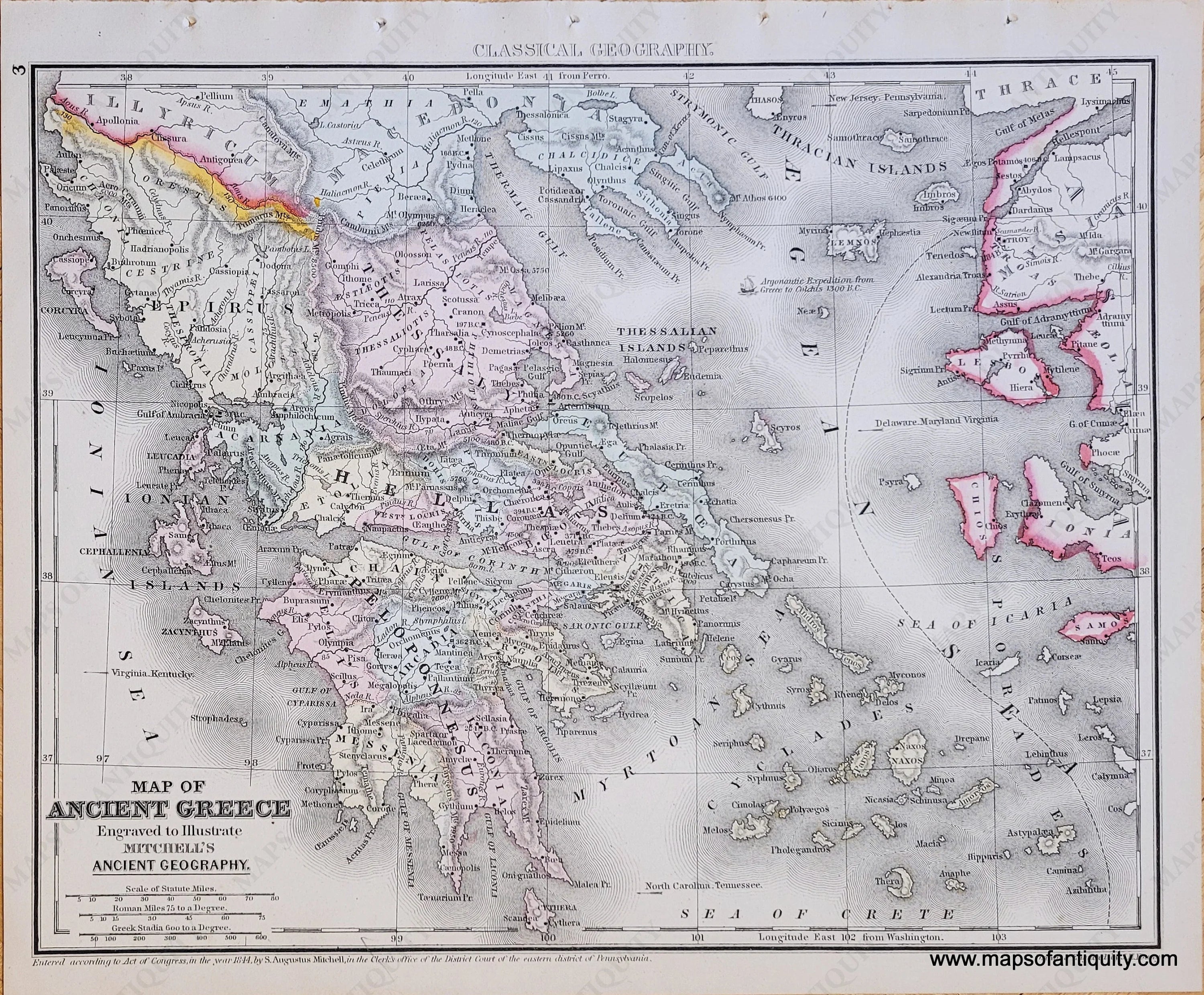 1871 Genuine Antique Map Map of Ancient Greece, Engraved to Illustrate ...