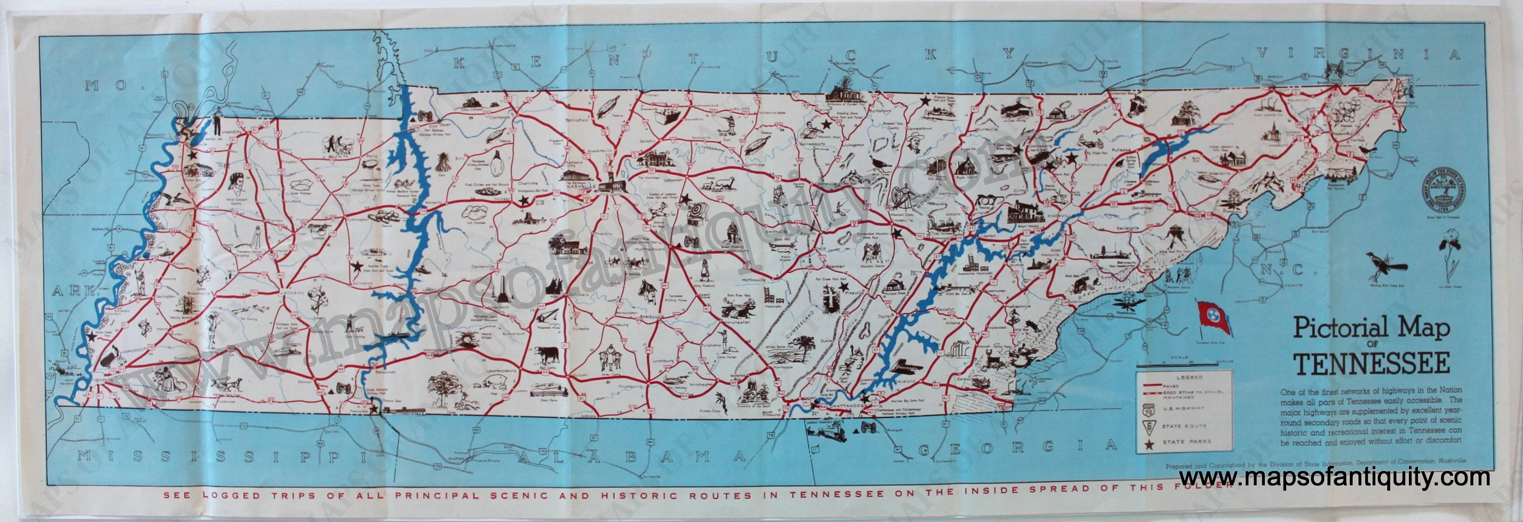 1940s - Tourist Guide and Pictorial Map of Tennessee - Antique Pictori ...