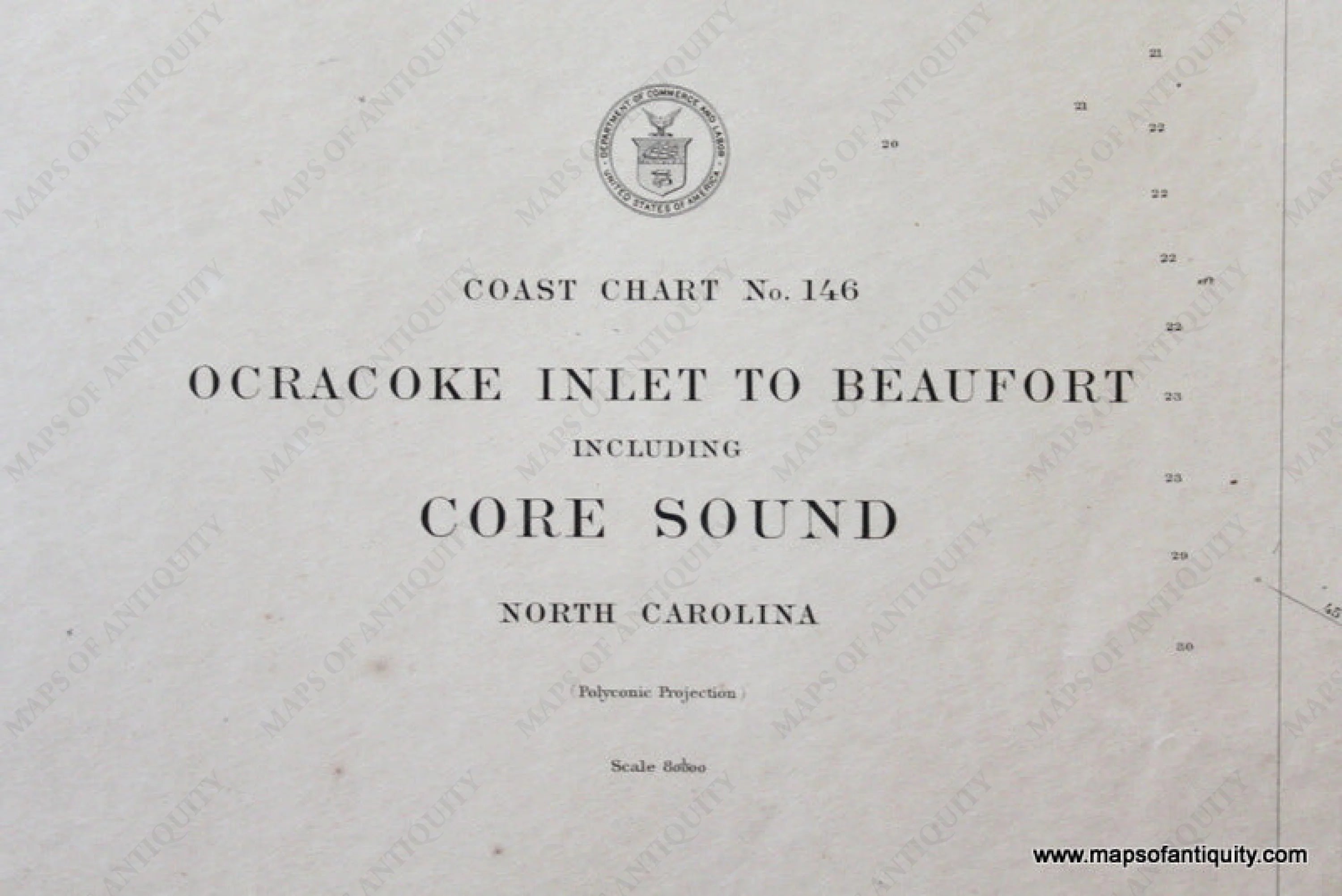 1909 Genuine Antique Nautical Chart Ocracoke Inlet to Beaufort including Core Sound – Maps of ...