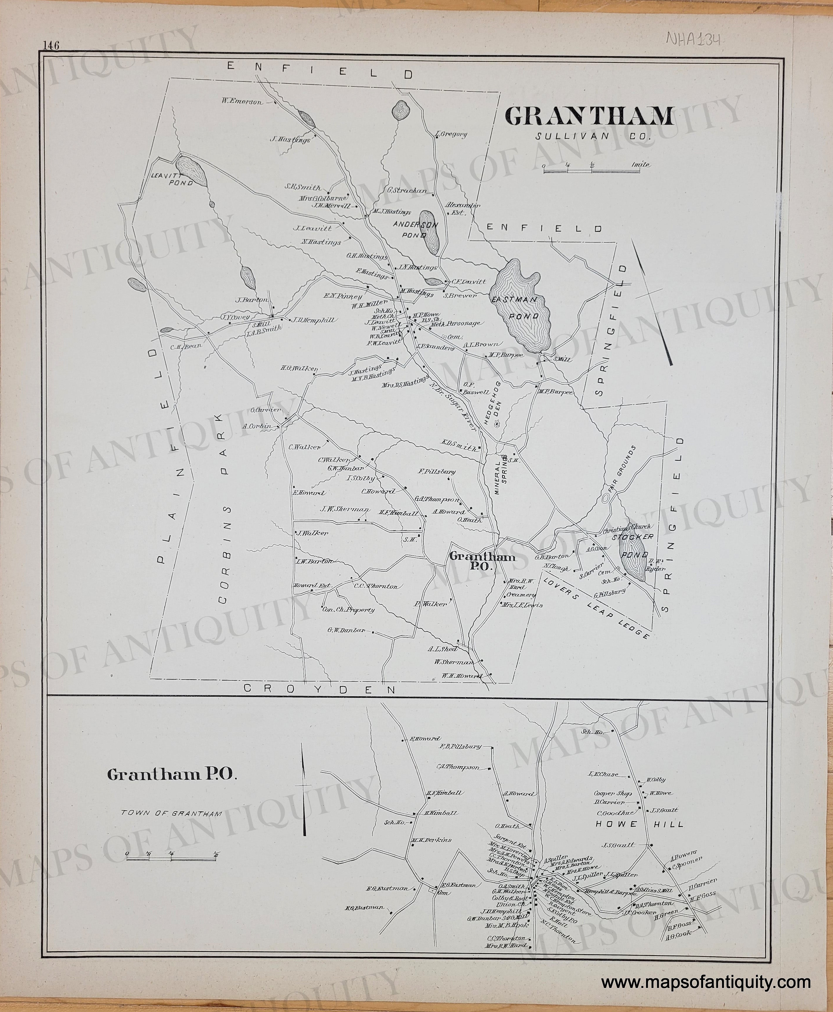 1892 - Grantham (NH) - Antique Map – Maps of Antiquity