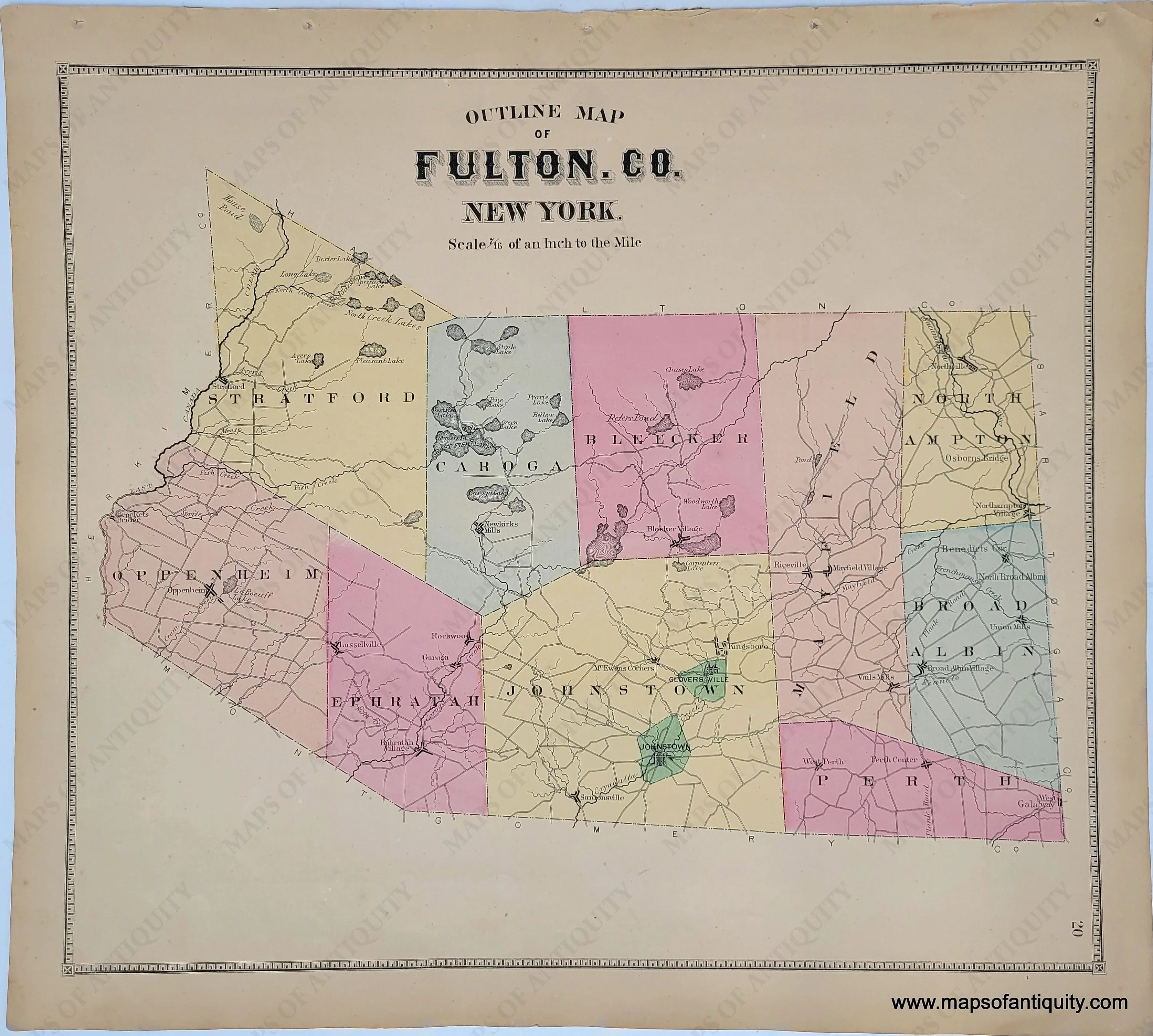 1868 Genuine Antique Map Outline map of Fulton County, New York (New York) – Maps of Antiquity