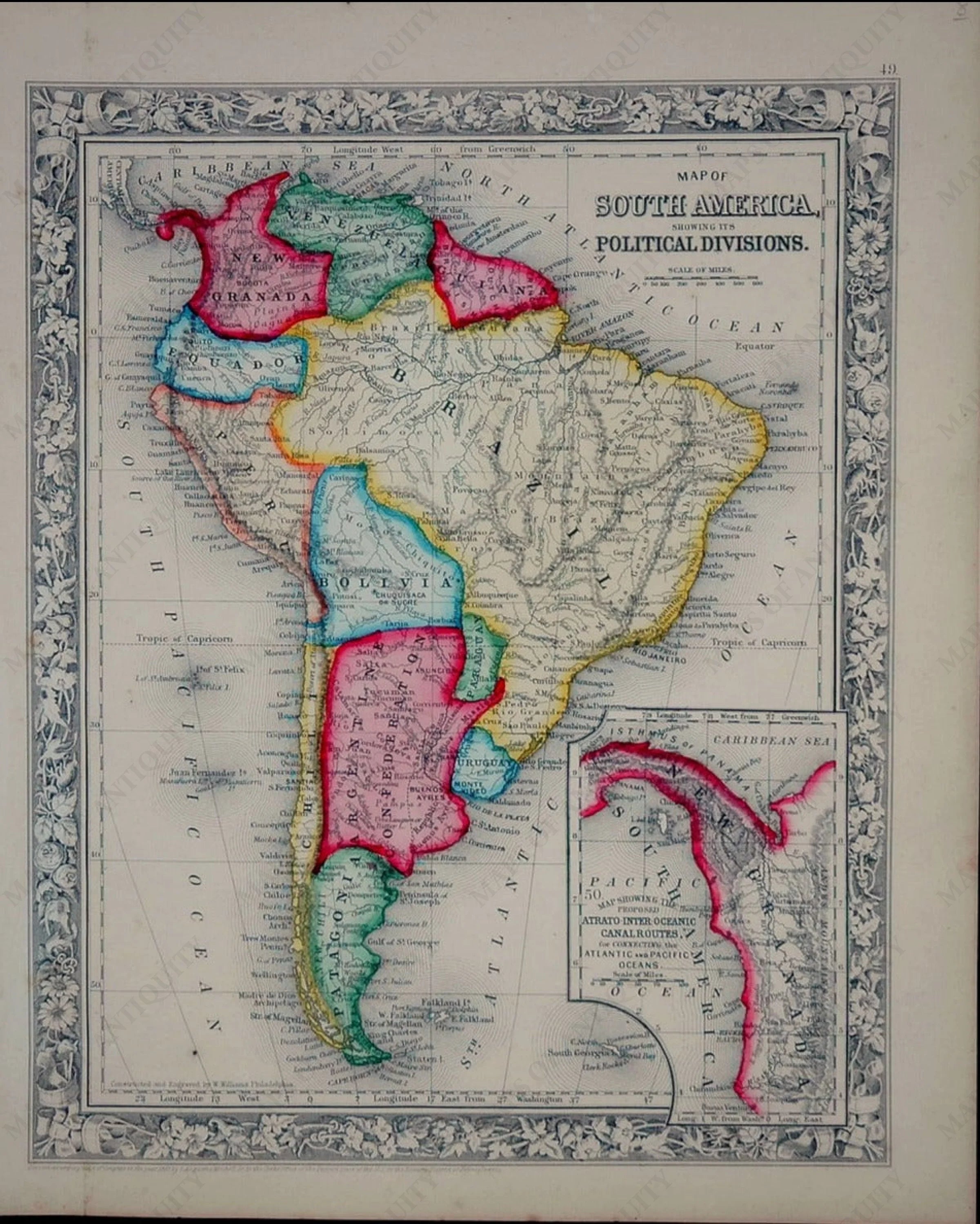 1860 - Map of South America, showing its Political Divisions. - Antiqu ...