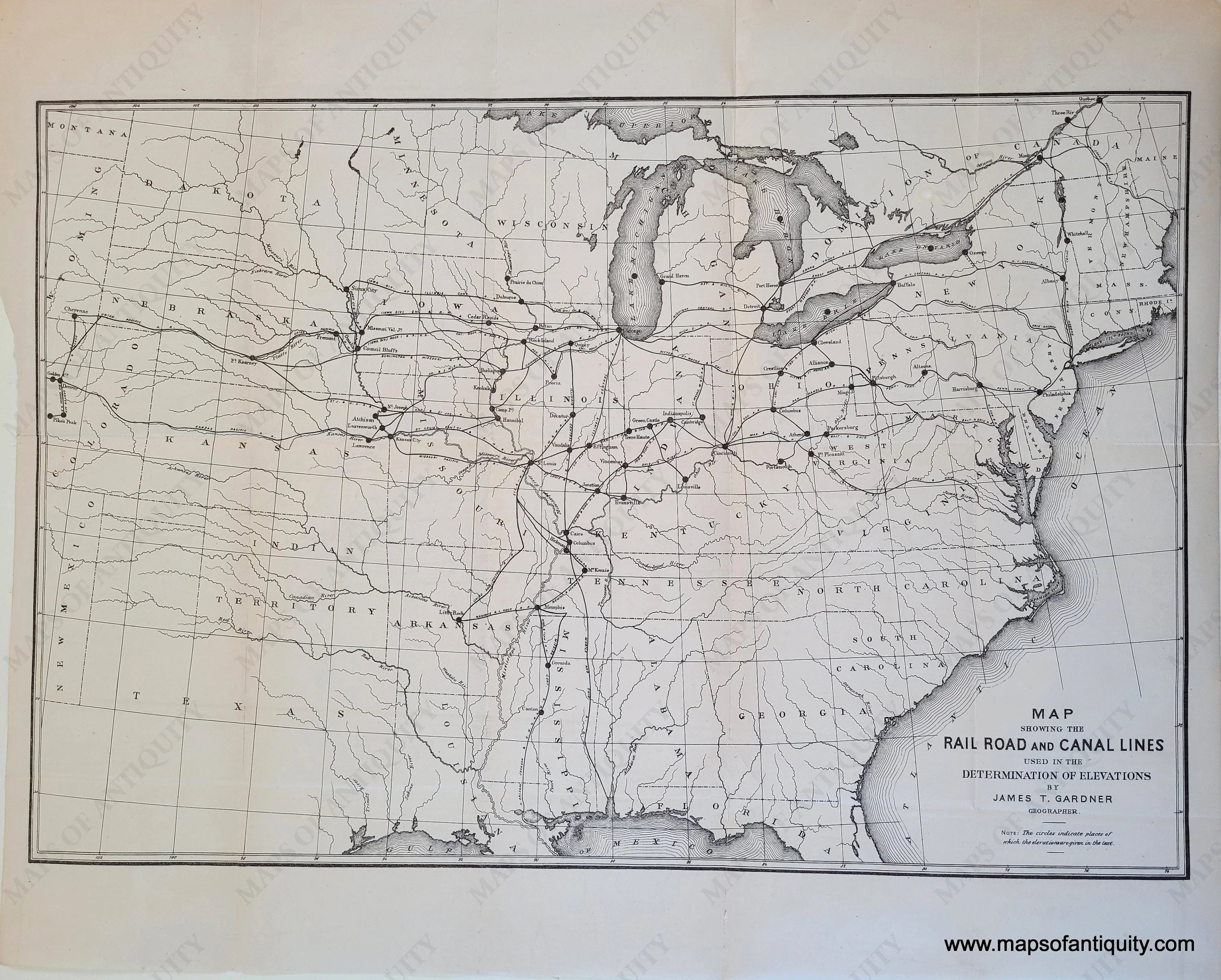 1873 Genuine Antique Map Map showing the Rail Road and Canal Lines used in the Determination of ...