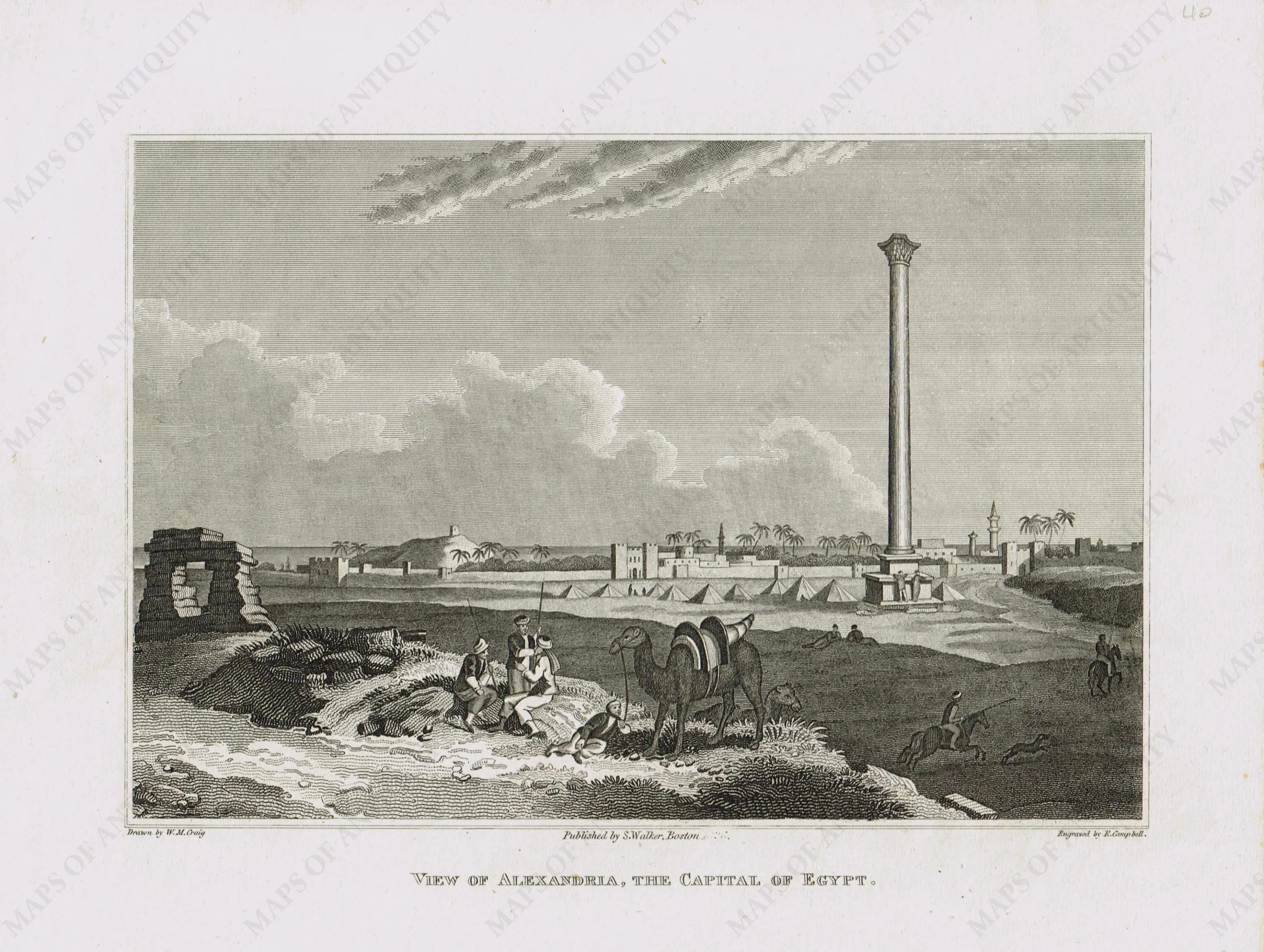 19th century Genuine Antique Print View of Alexandria, The Capital of ...