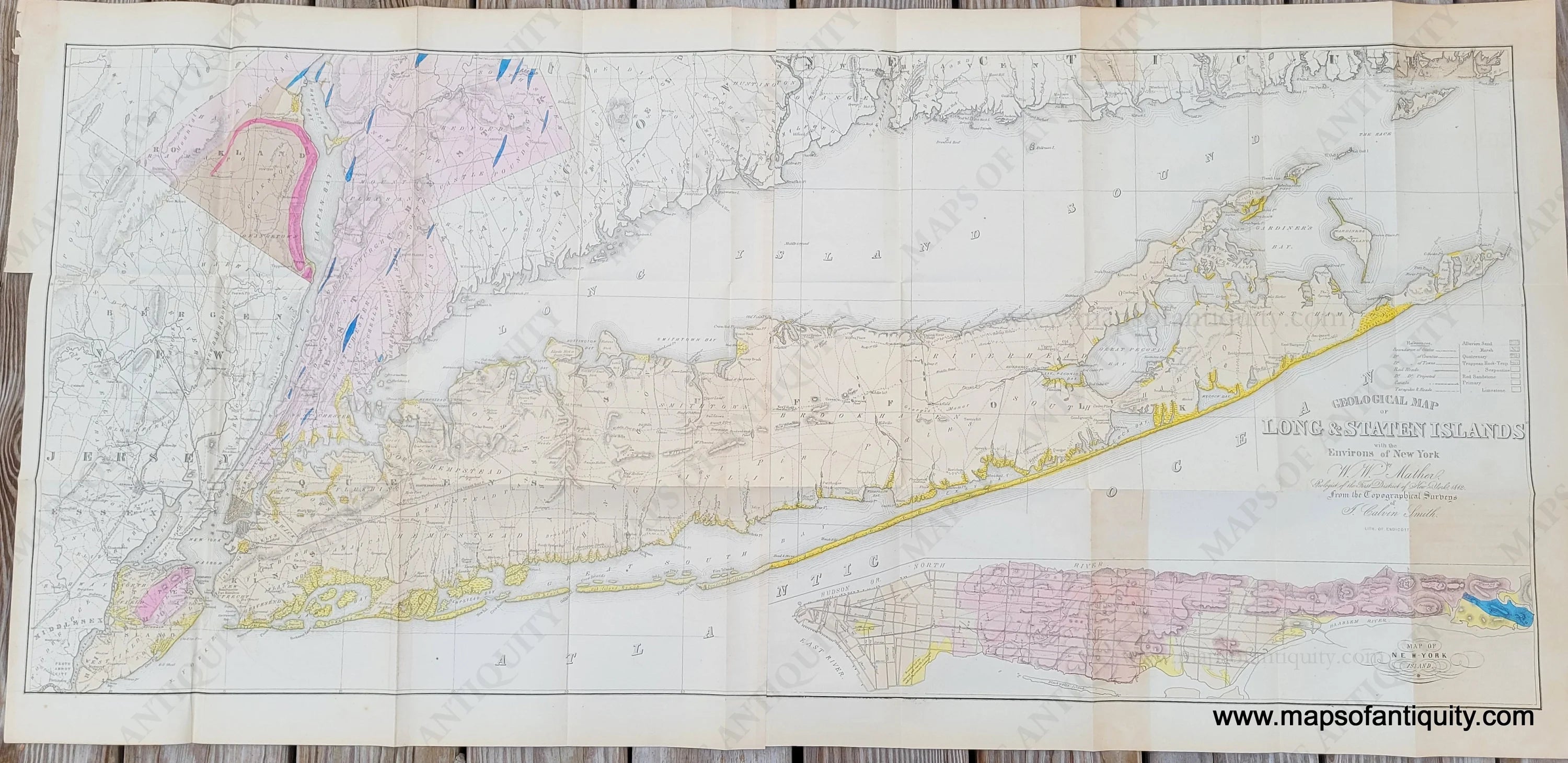 1842 - Geological Map of Long & Staten Islands with the Environs of Ne ...