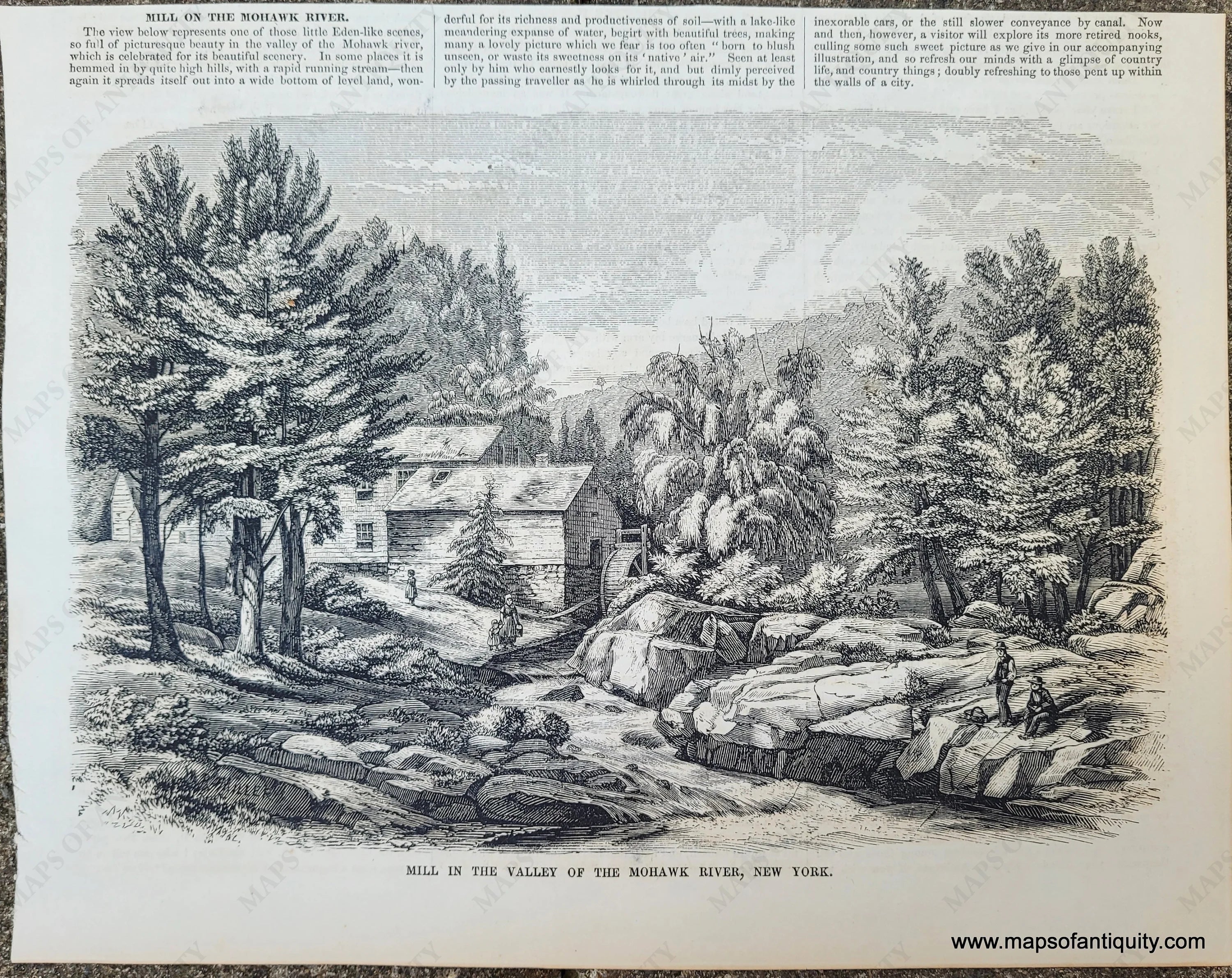 1854 - Mill in the Valley of the Mohawk River, New York - Antique Prin ...