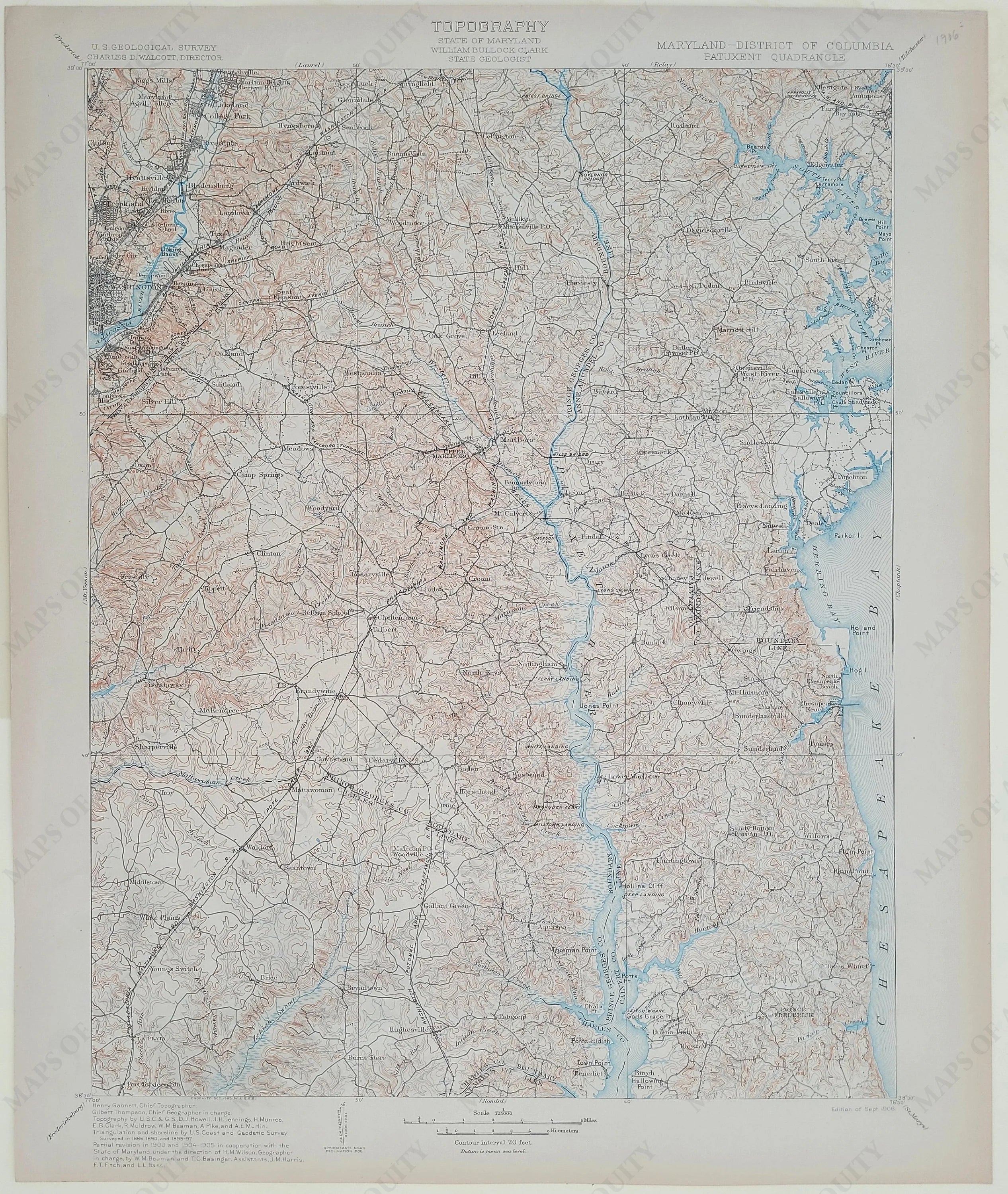 1906 - Patuxent Quadrangle Maryland - Antique Map – Maps of Antiquity