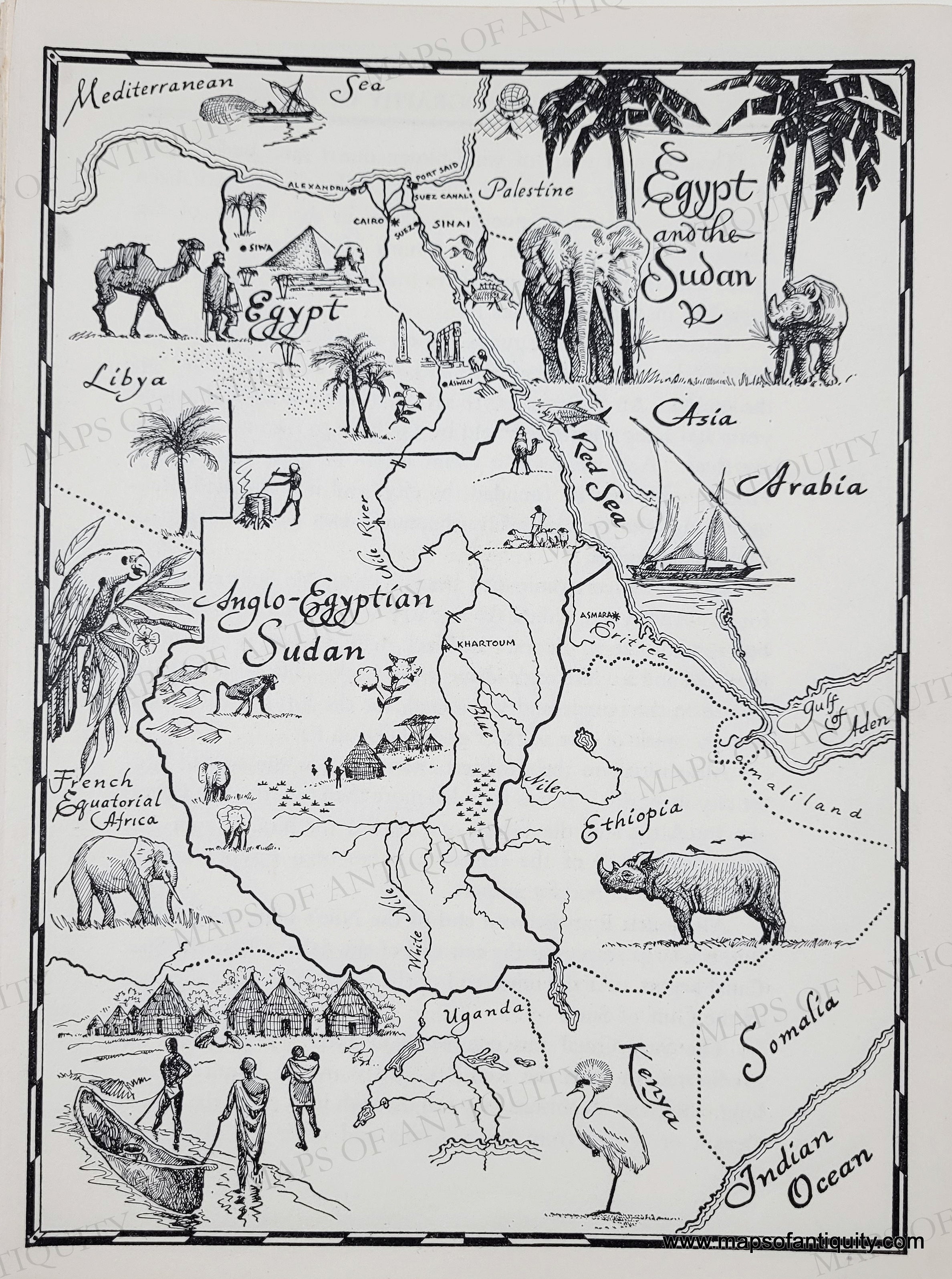 1952 - Egypt and The Sudan - Genuine Vintage Map – Maps of Antiquity