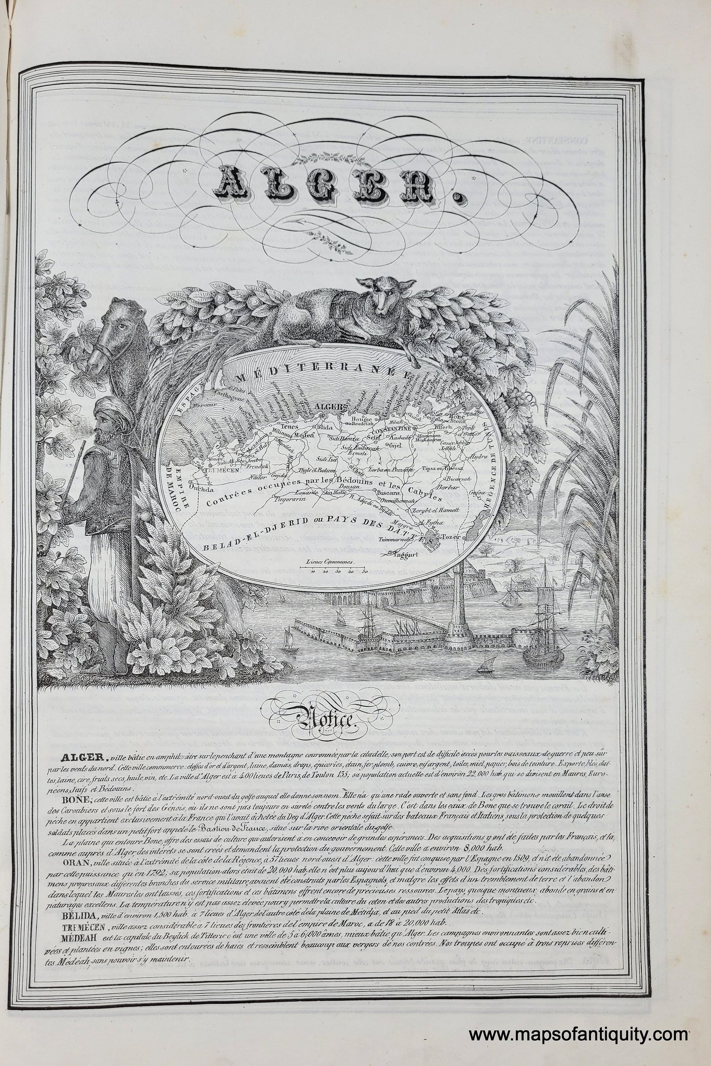 1842 - Alger (Algeria) - Genuine Antique Map – Maps of Antiquity