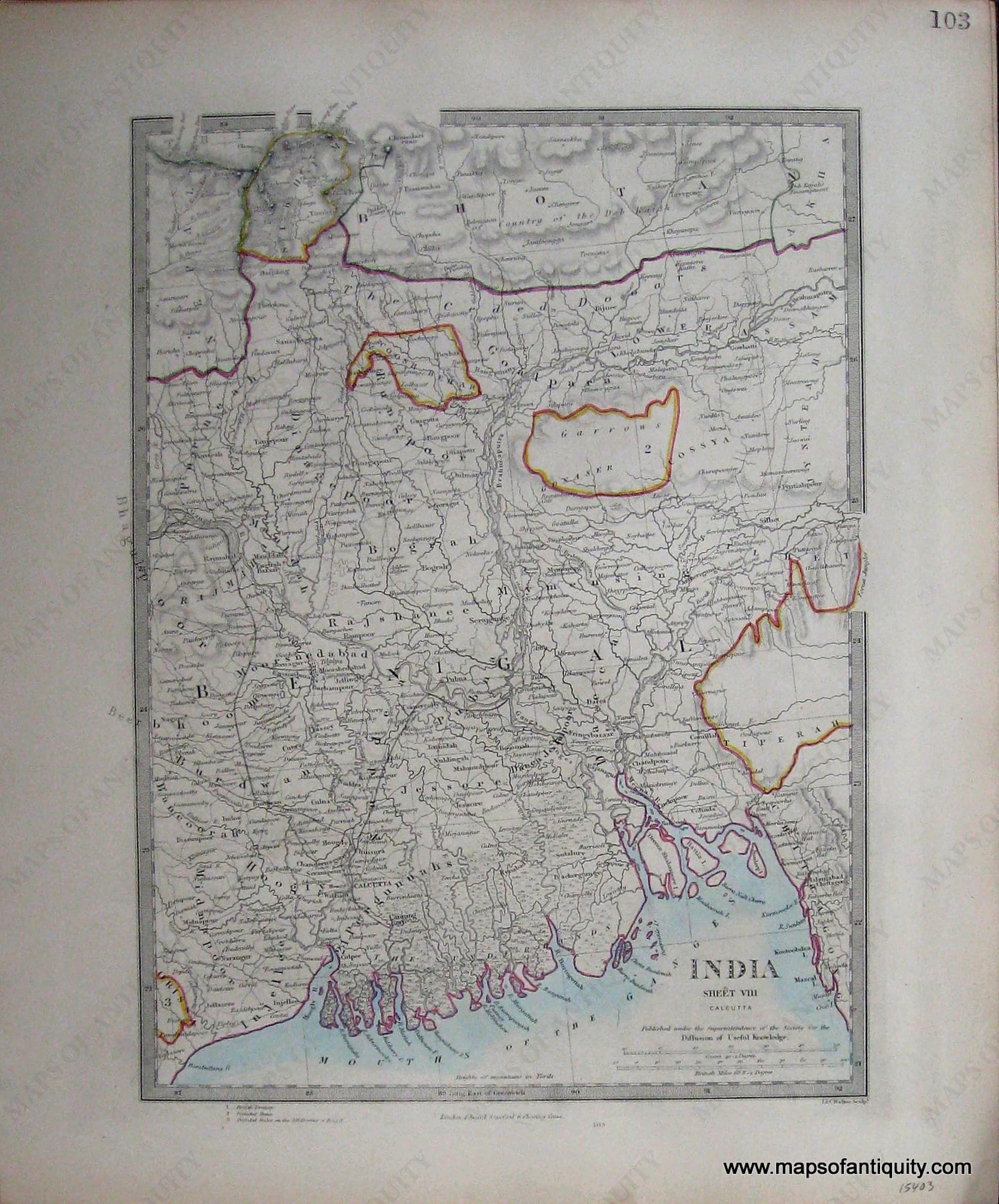 1845 - India Sheet VIII. Calcutta. - Antique Map – Maps of Antiquity