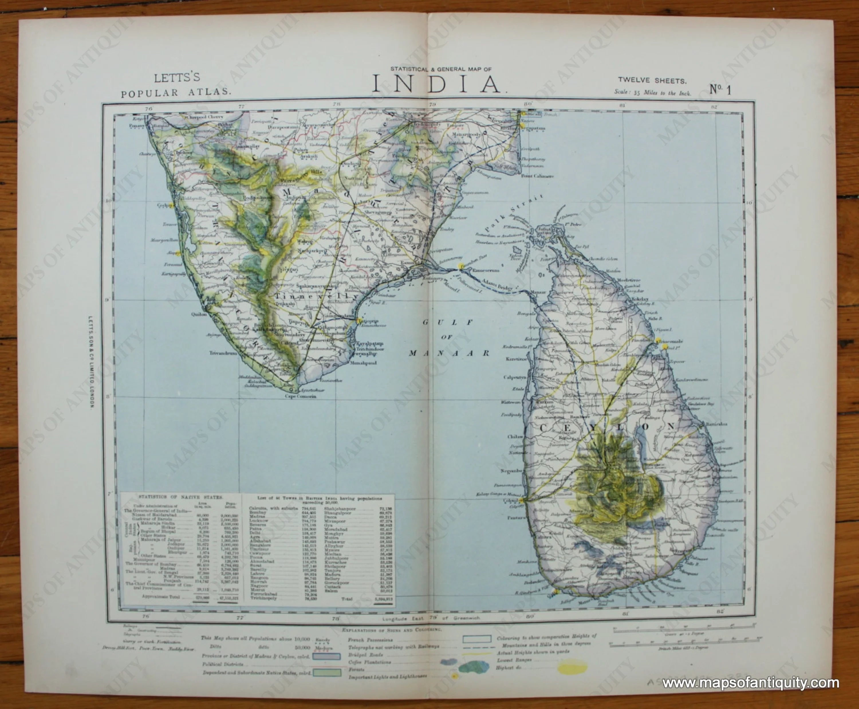 1883 - Statistical and General Map of India, One of Twelve - Antique M ...