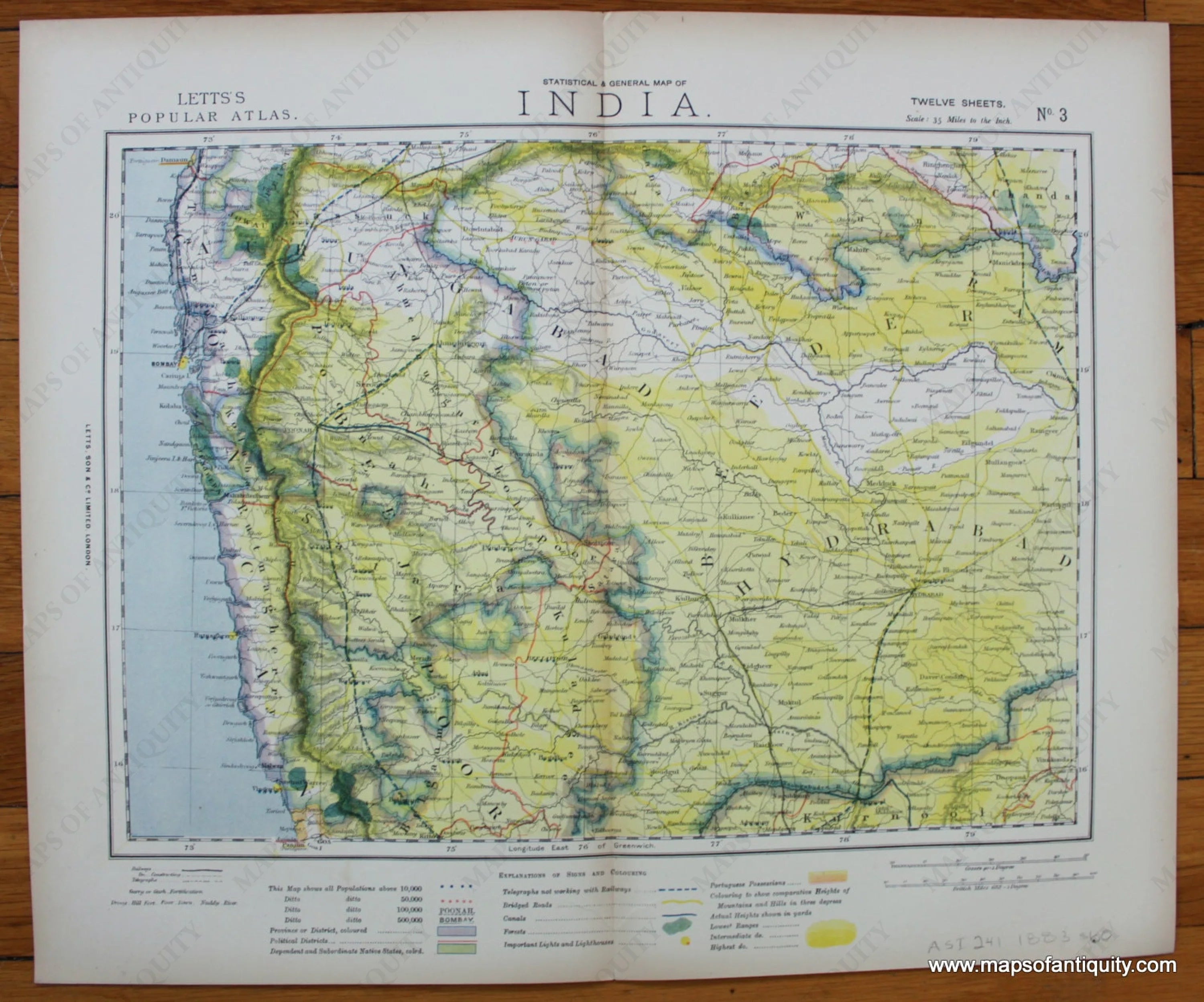 1883 - Statistical and General Map of India, Three of Twelve - Antique ...