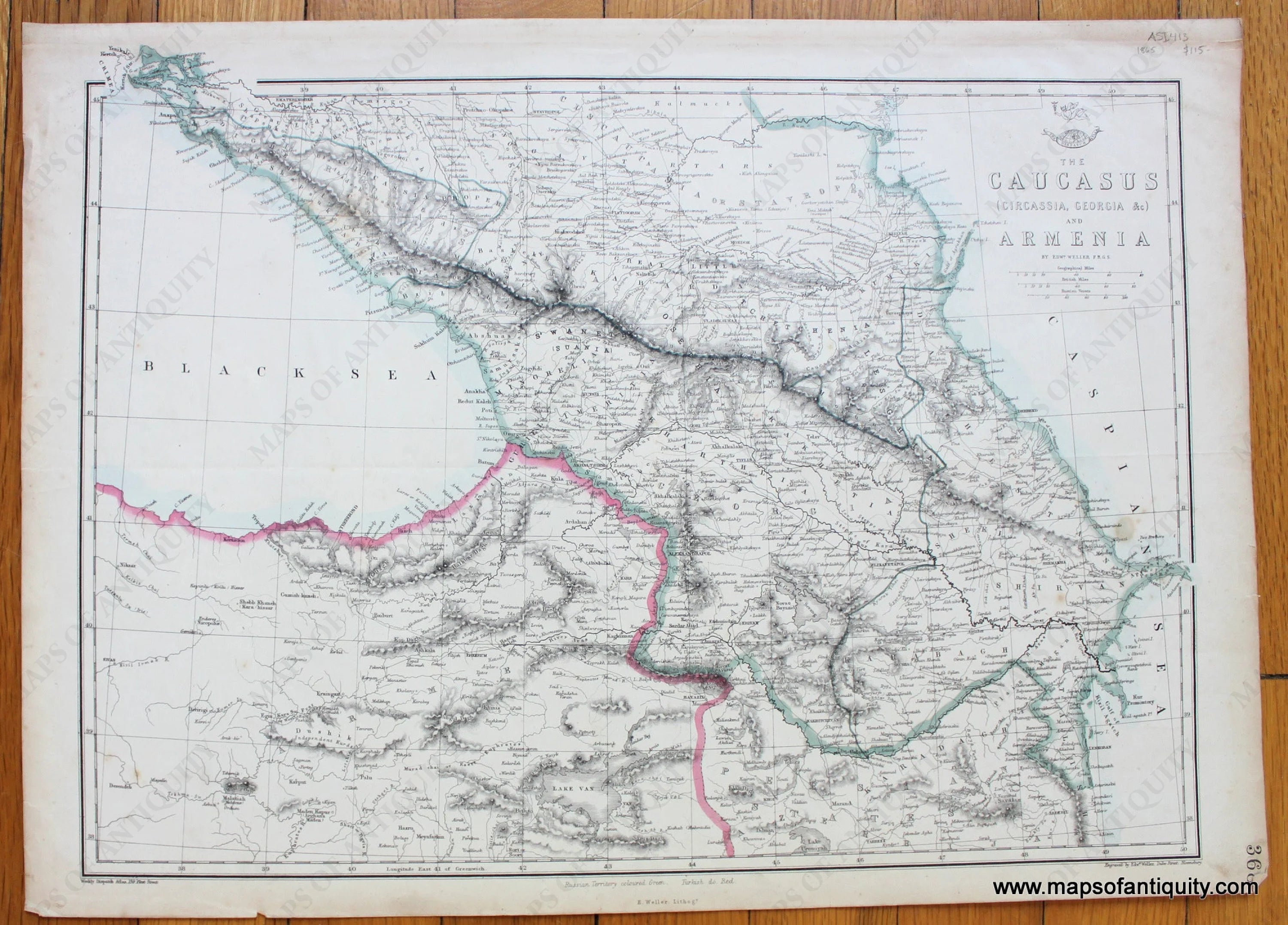 1865 - The Caucasus (Circassia, Georgia &c) and Armenia - Antique Map ...