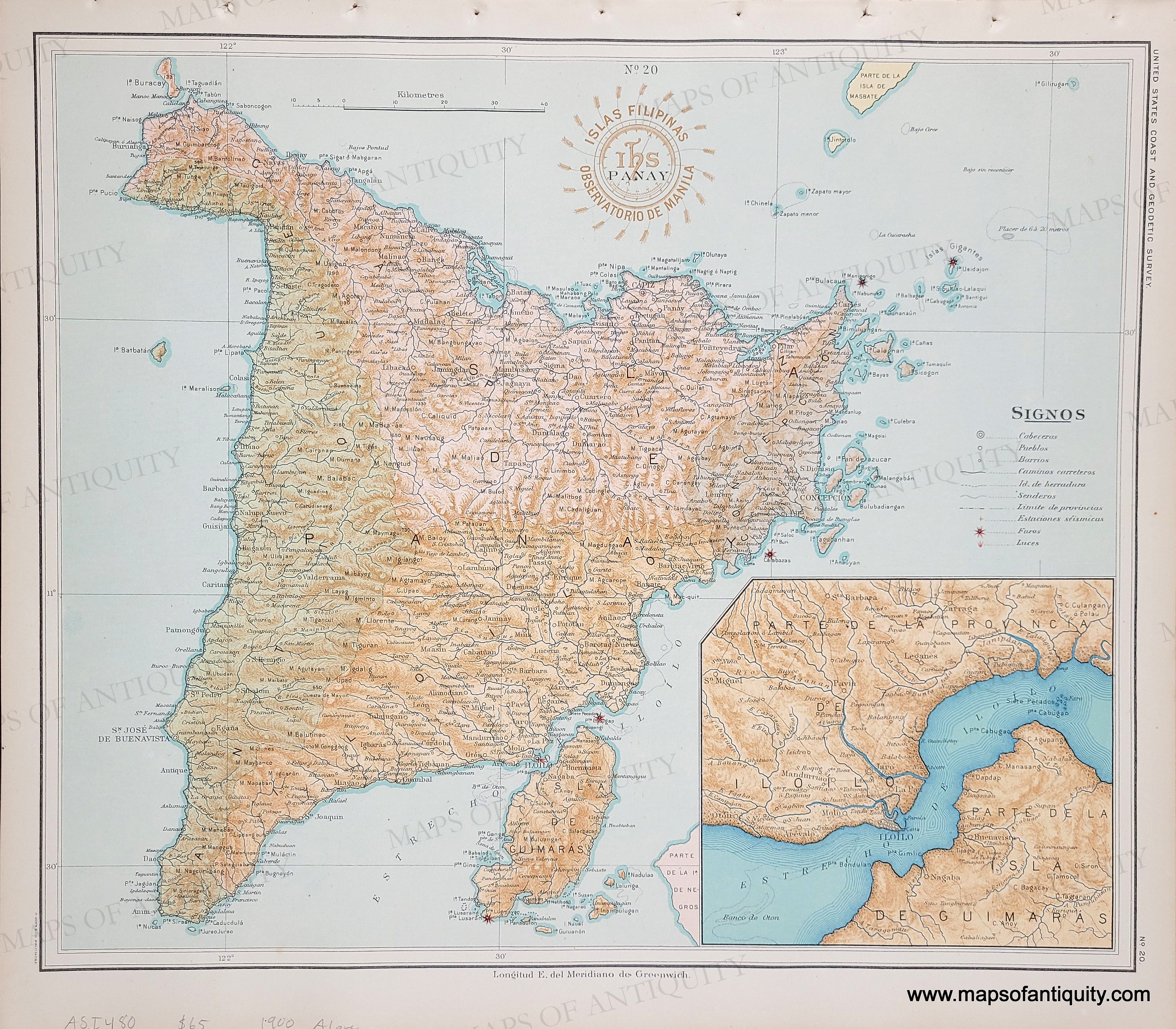 1900 - Panay with Iloilo Strait Philippines - Antique Map – Maps of ...