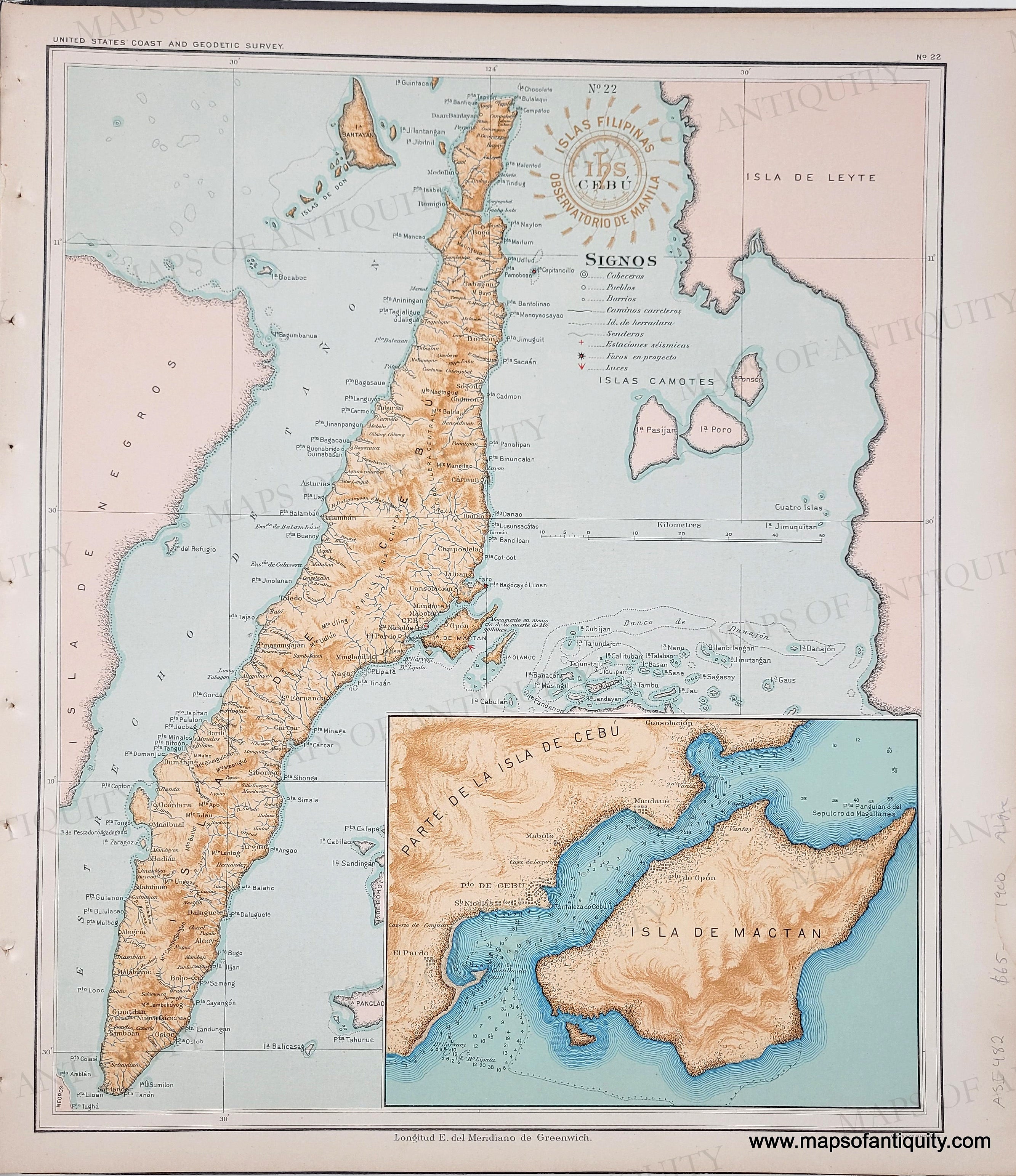1900 - Cebu and Mactan Islands Philippines - Antique Map – Maps of ...