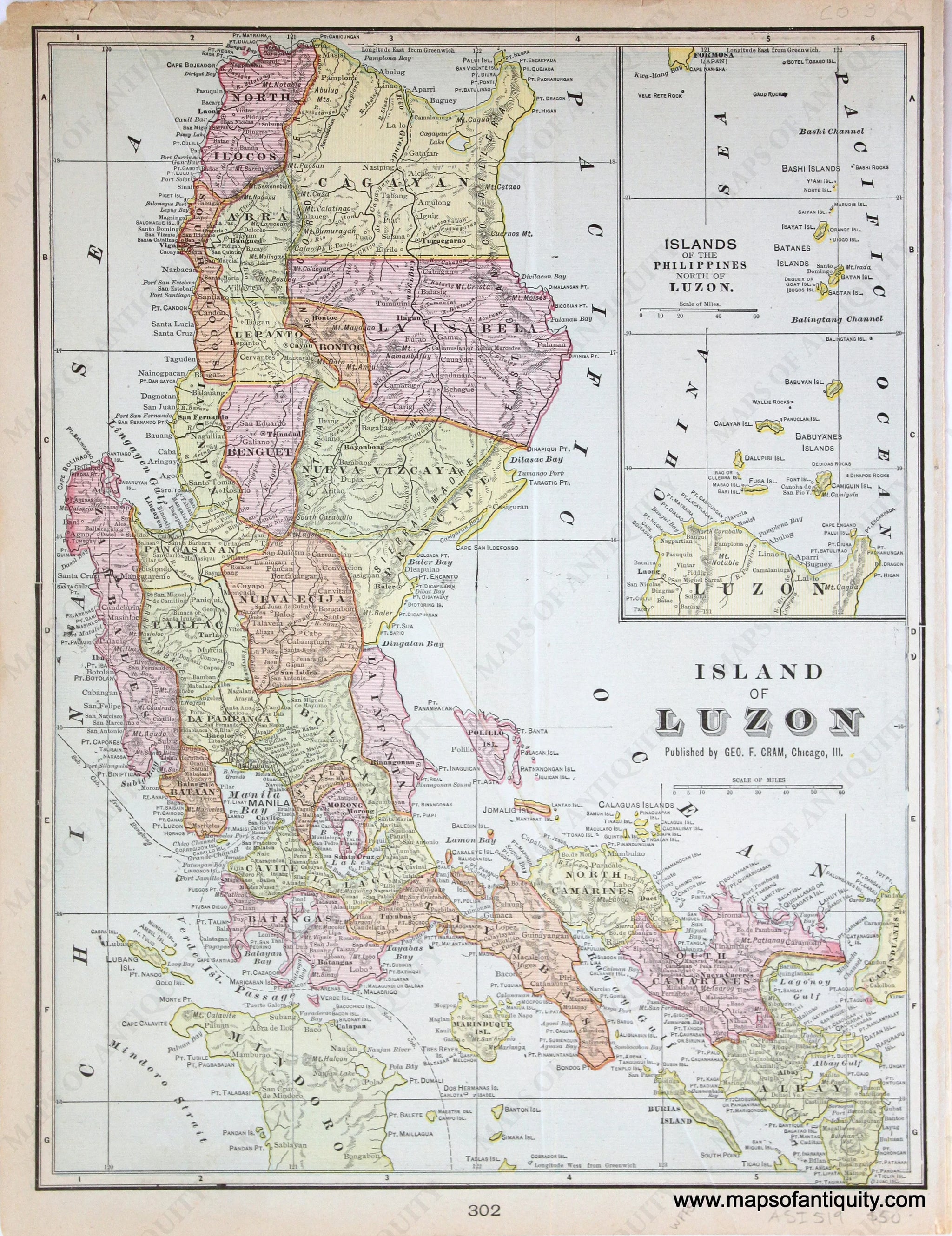 1913 Antique Map Of Luzon Island The Philippines