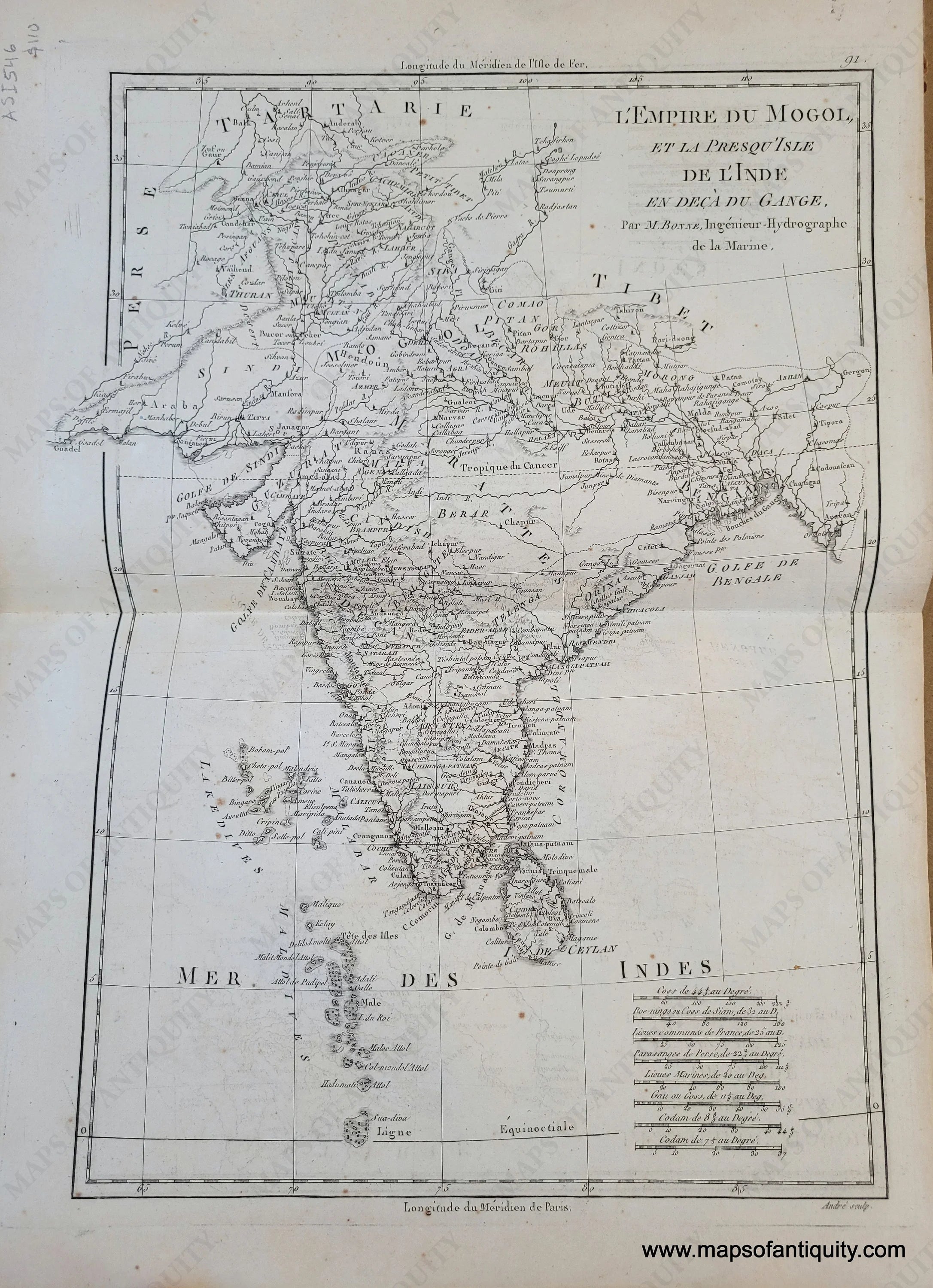 1788 Genuine Antique Map India - L'Empire du Mogol, et la Presqu'Isle ...