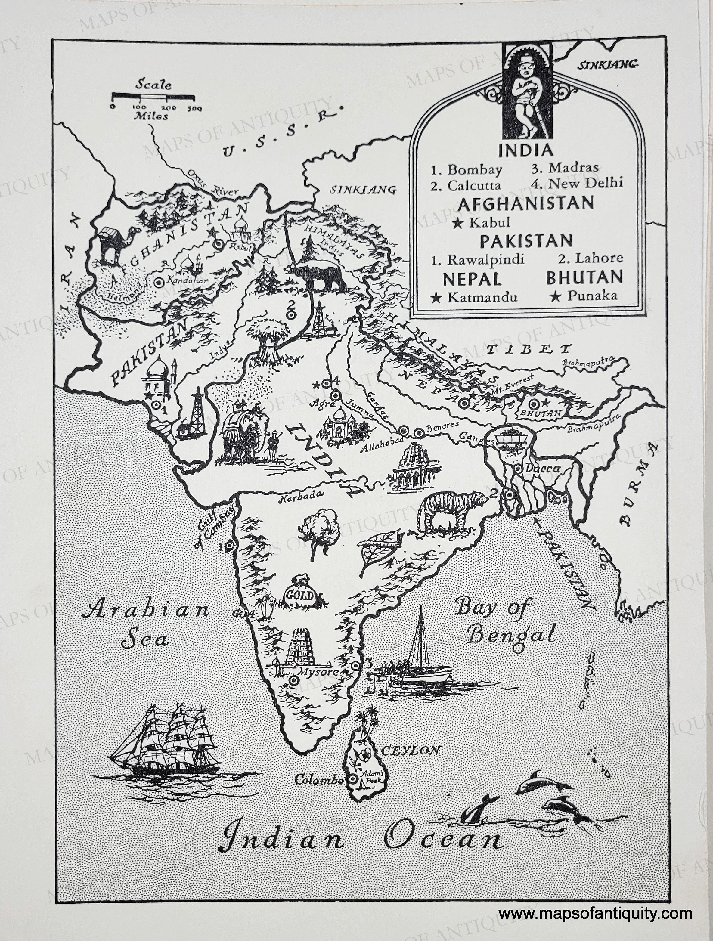 1962 - India, Afghanistan, Pakistan - Genuine Vintage Map – Maps of ...