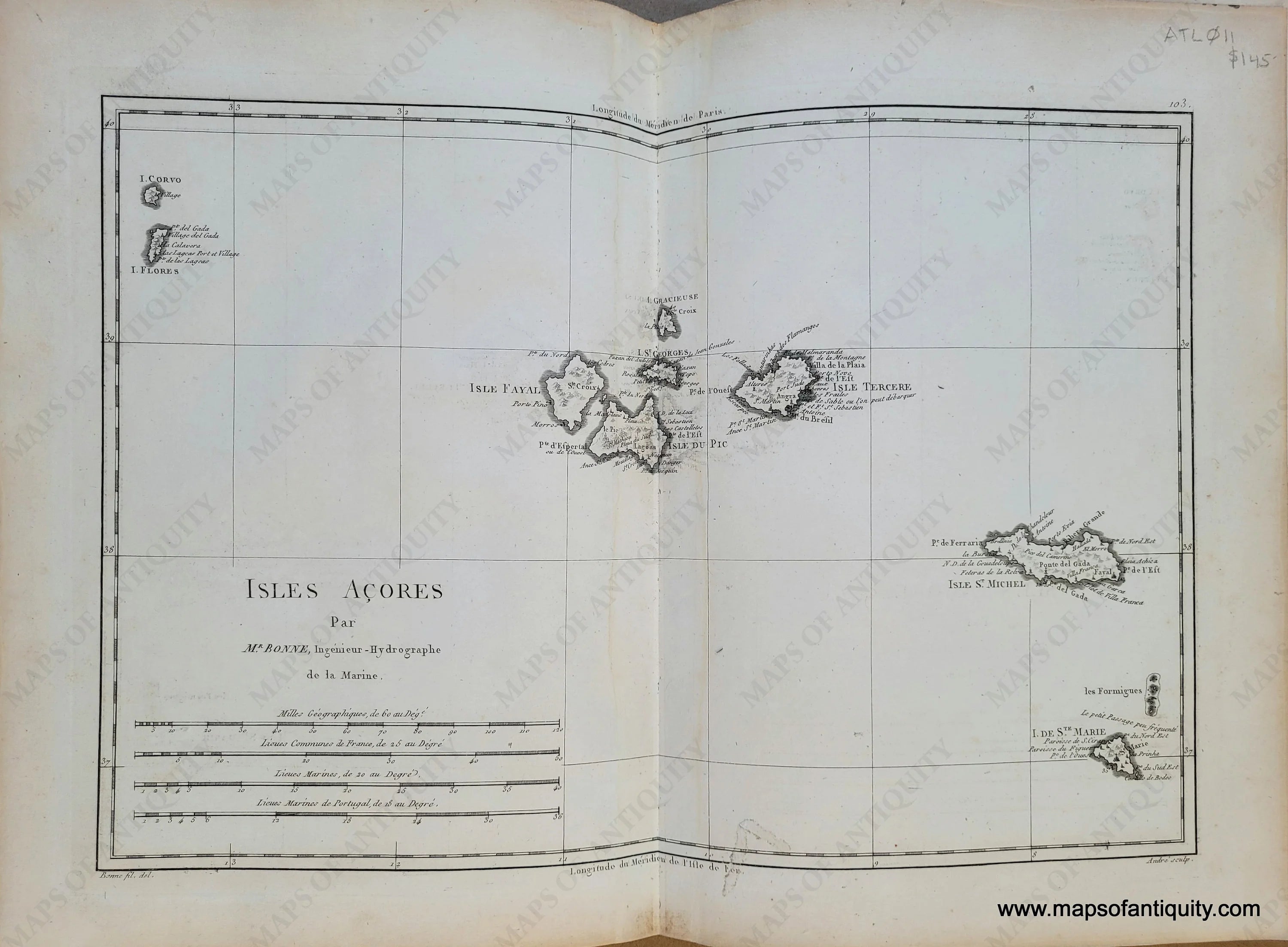 1788 Genuine Antique Map Azores - Isles Acores – Maps of Antiquity
