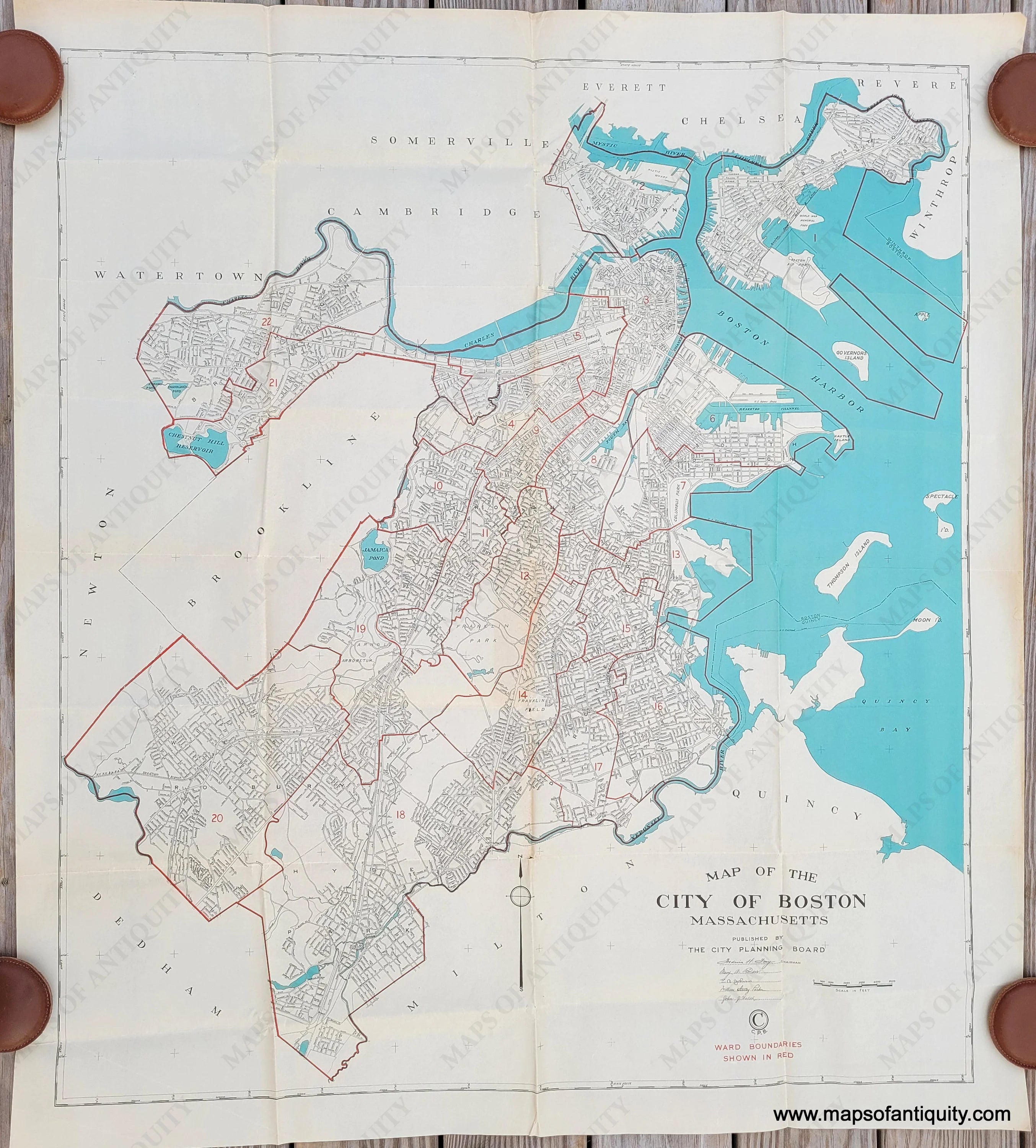 1927 Map City of Boston Planning Board Antique Ward boundaries rare ...
