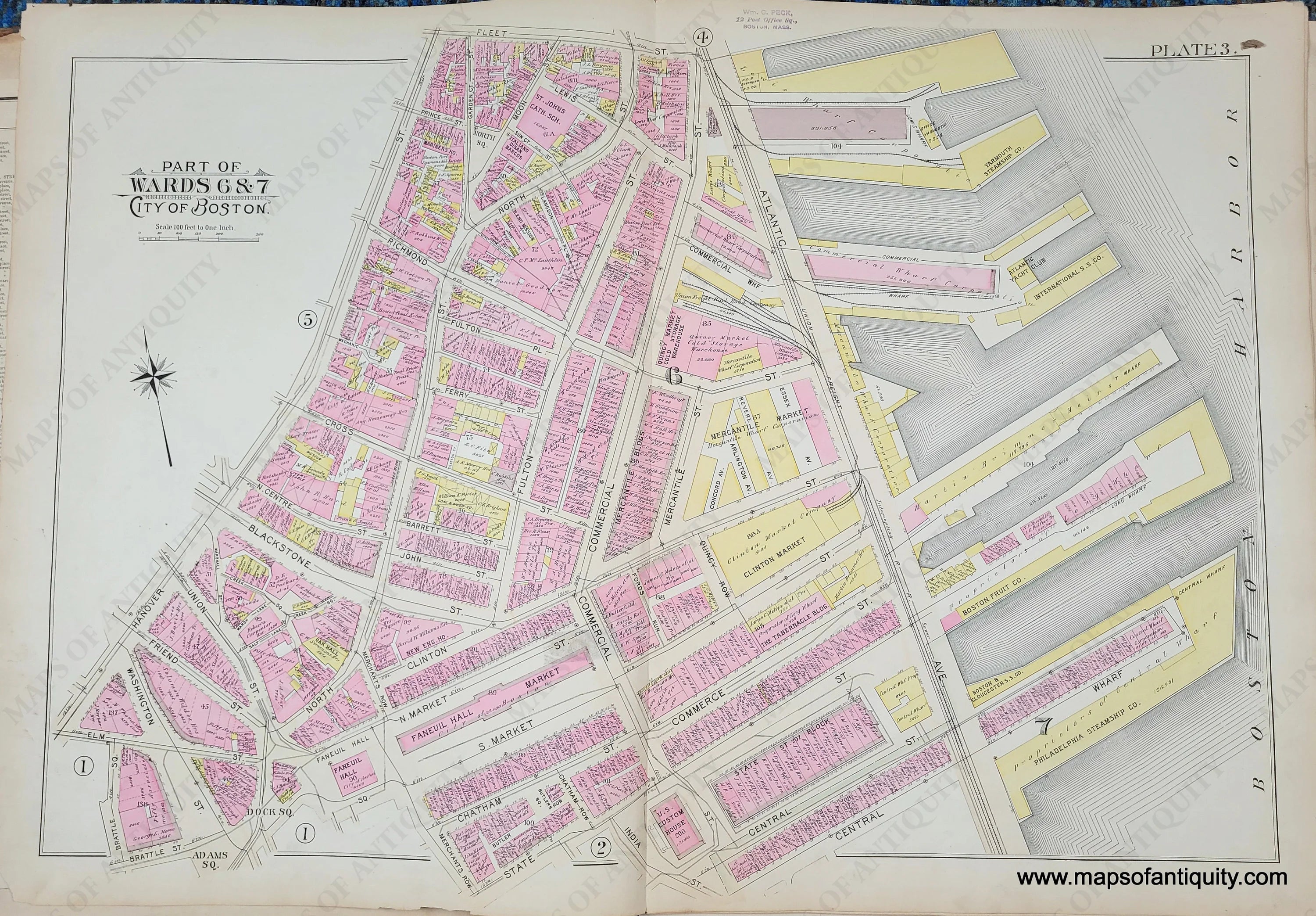 1895 Genuine Antique Map Plate 3: Part of Wards 6 & 7, City of Boston ...
