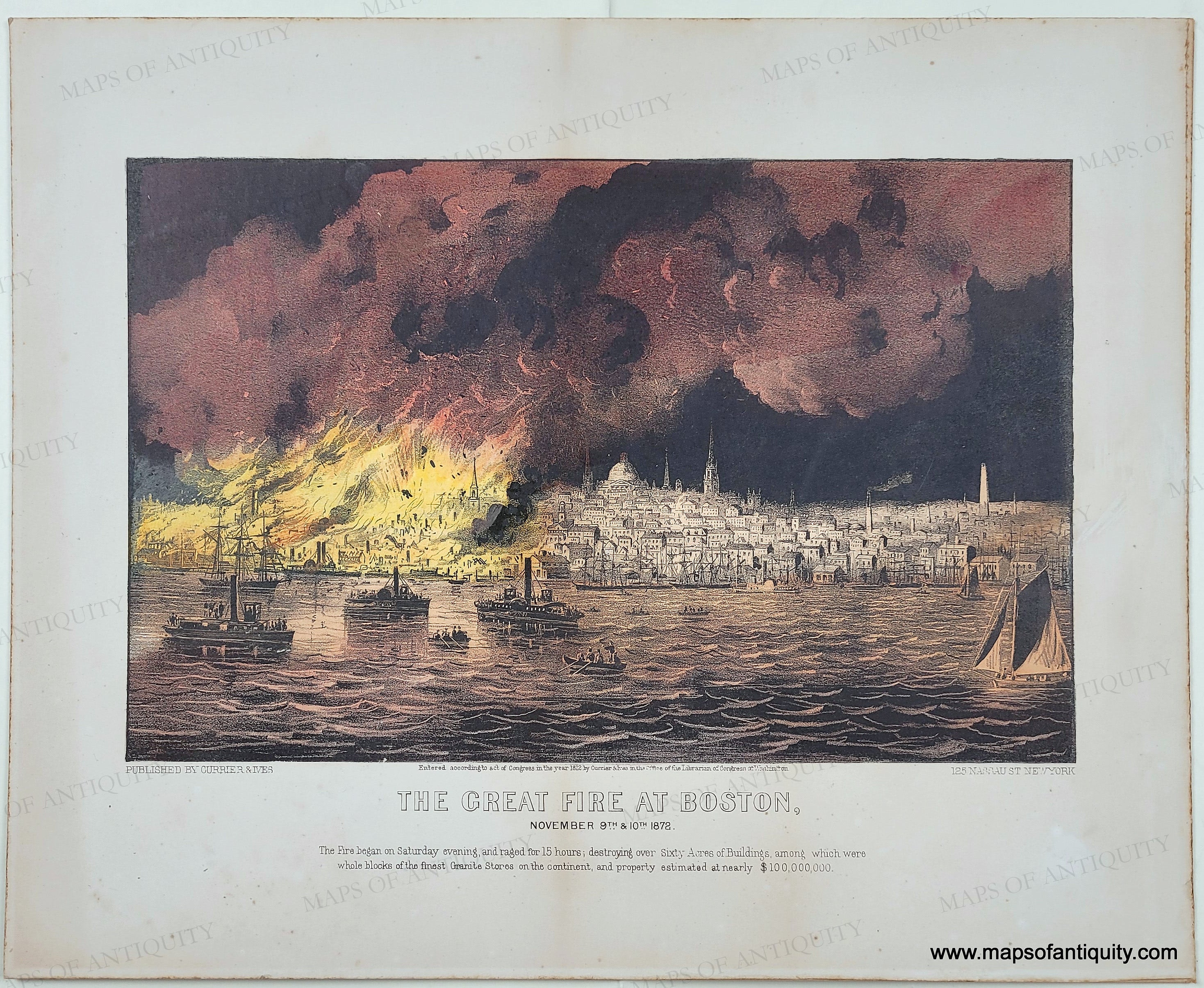 1872 - The Great Fire at Boston, November 9th & 10th 1872 - Genuine An ...