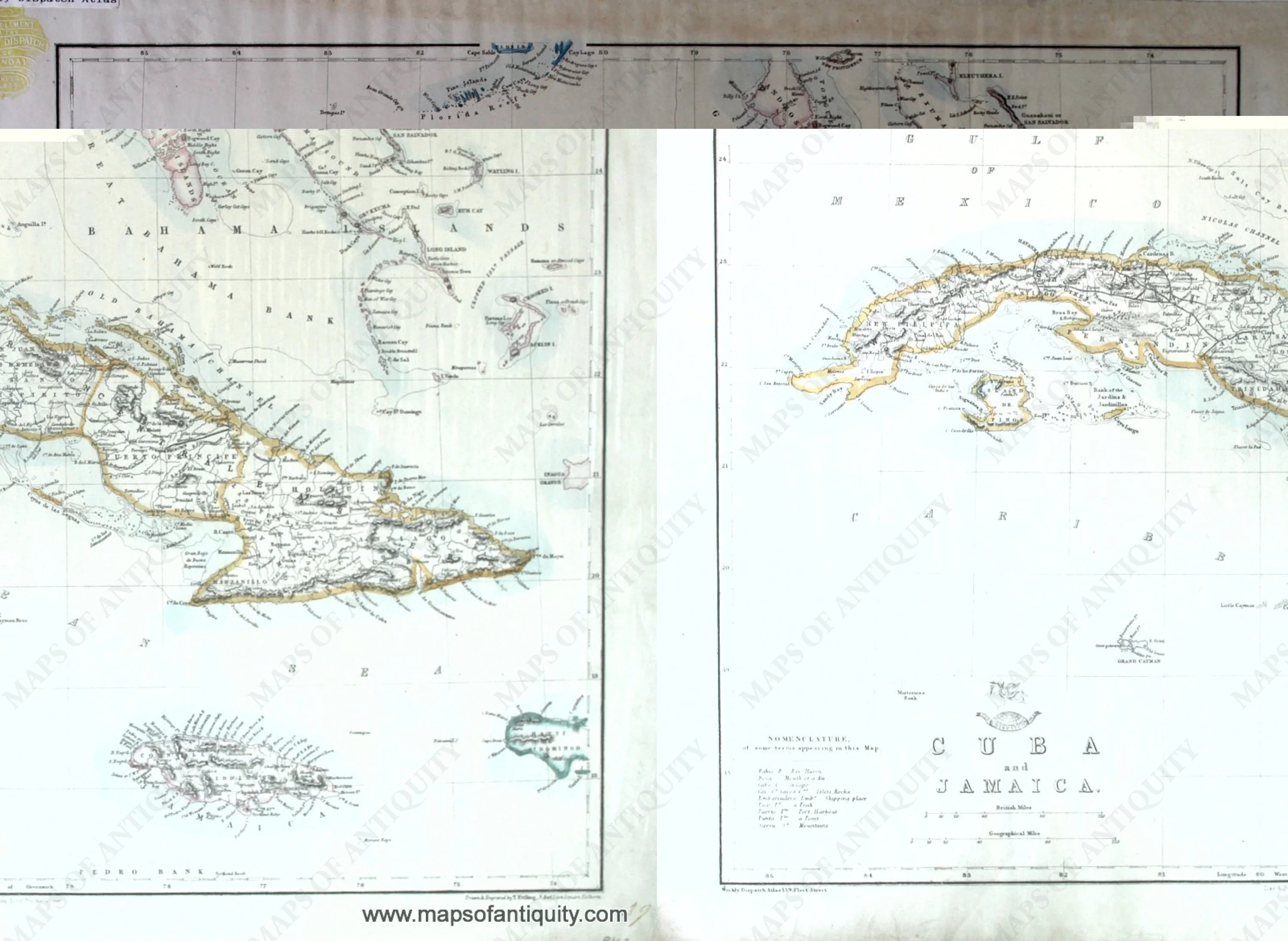 1860 - Cuba and Jamaica.*****SOLD***** - Antique Map – Maps of Antiquity