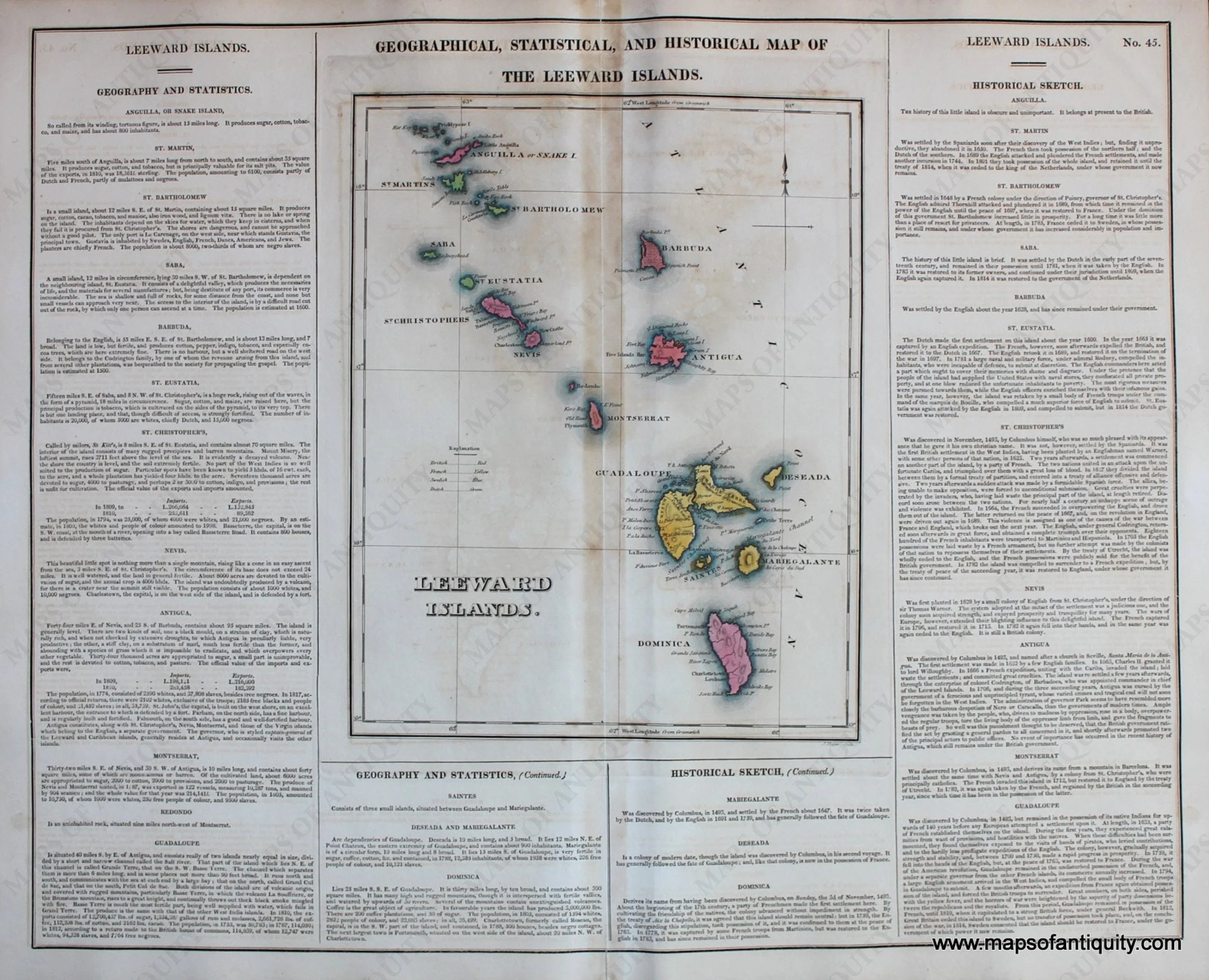 1823 - Geographical, Statistical, and Historical Map of The Leeward Is ...