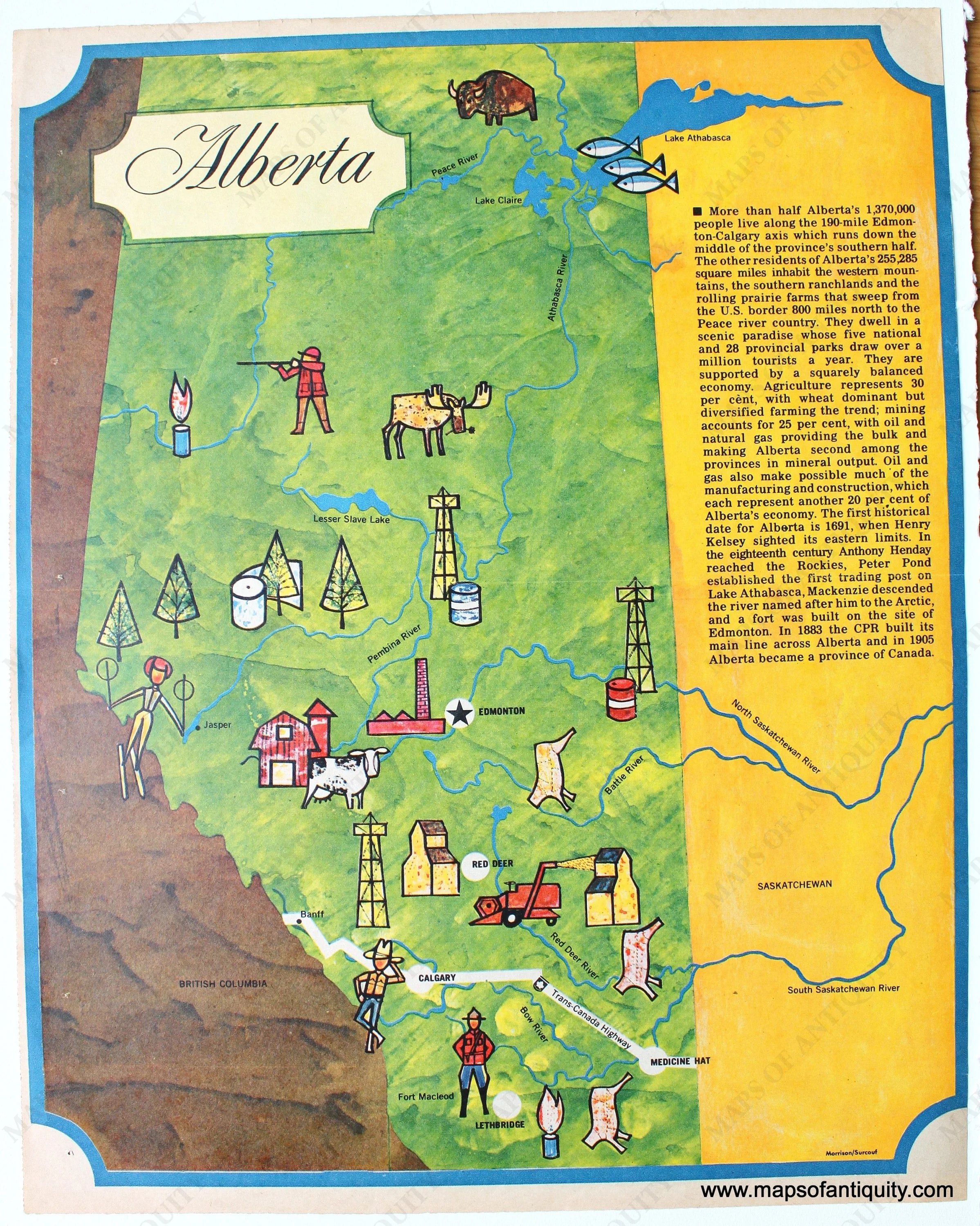 1961 - Alberta - Antique Pictorial Map – Maps of Antiquity