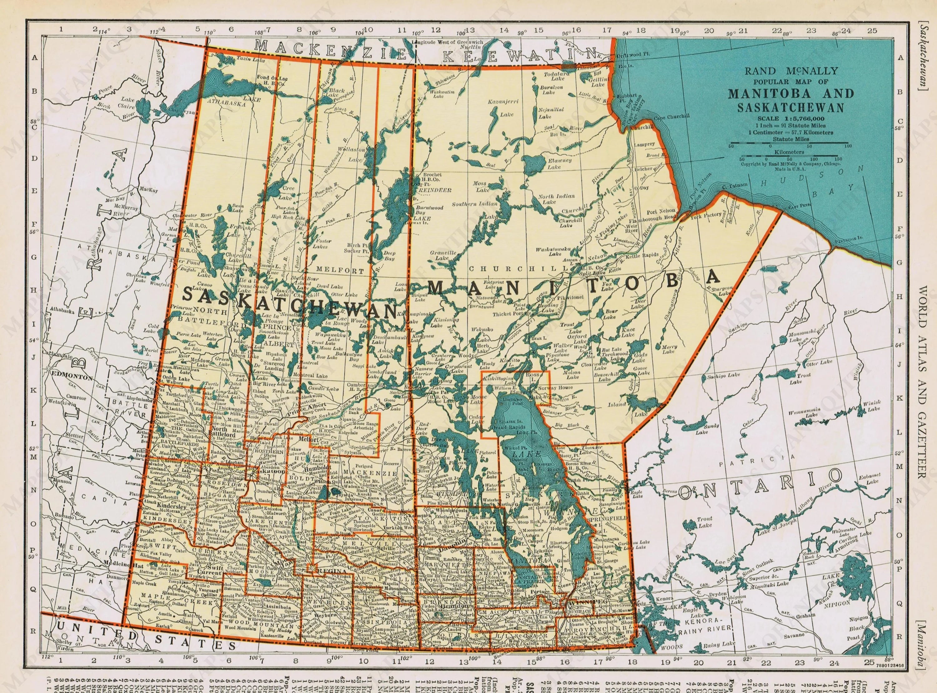 1940 Genuine Antique Map Popular Map of Manitoba and Saskatchewan ...