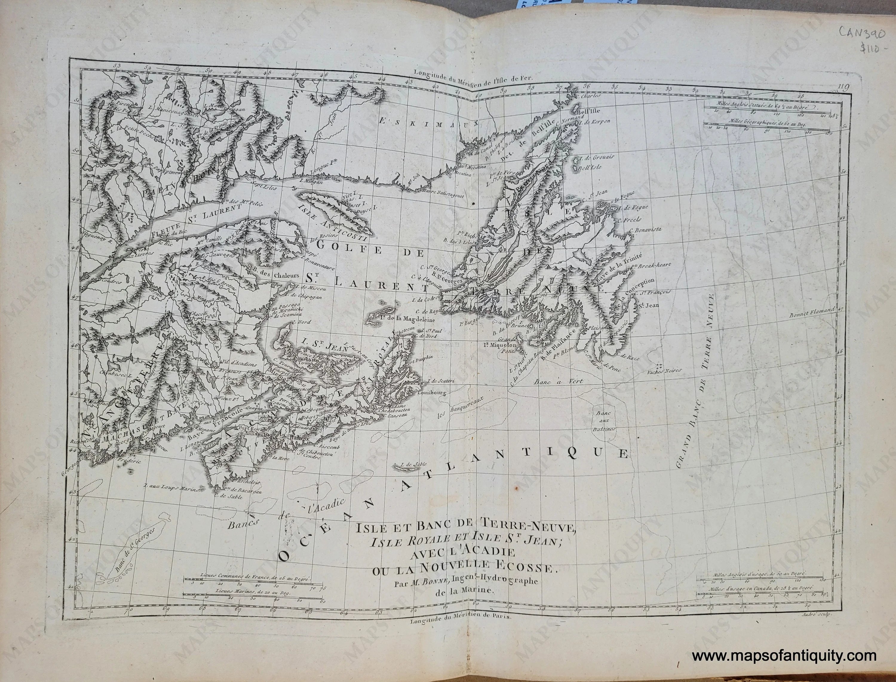1788 Genuine Antique Map Canadian Maritimes and Newfoundland - Isle et ...