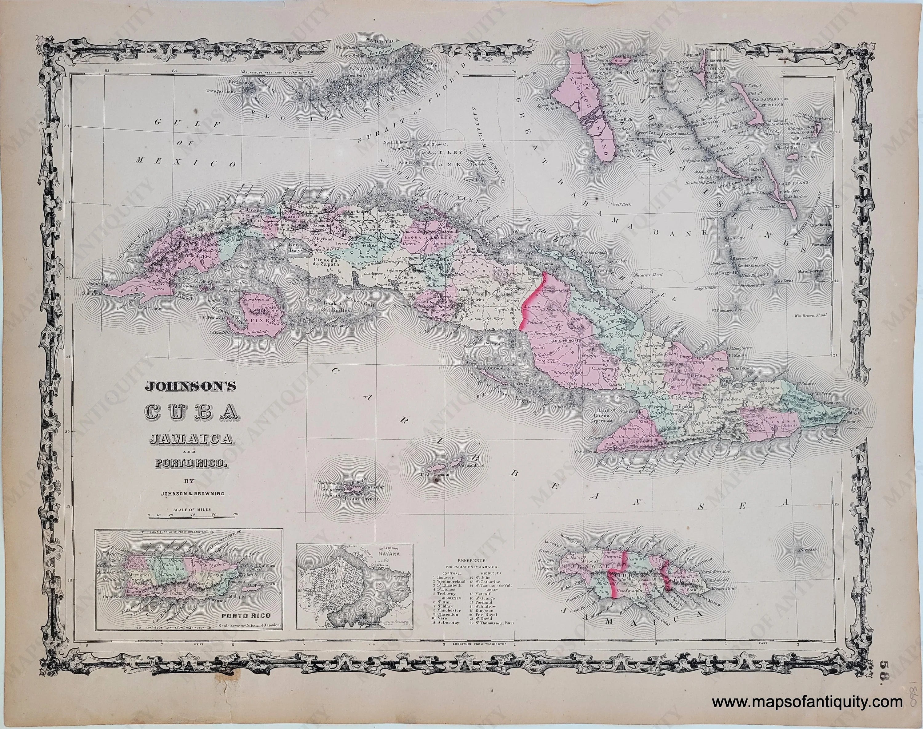 1860 - Johnson's Cuba, Jamaica, and Porto Rico - Antique Map – Maps of ...