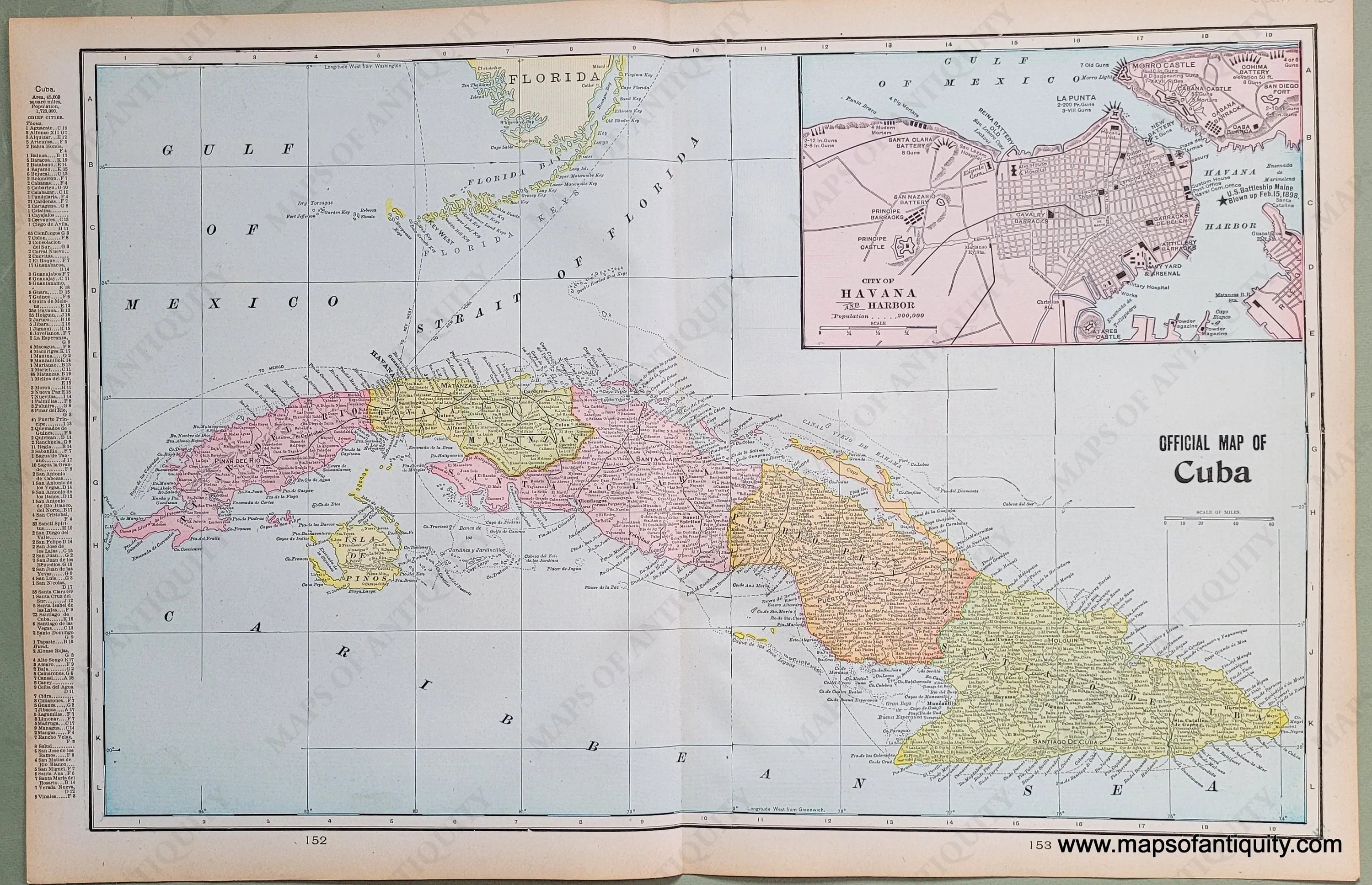 1900 - Official Map of Cuba, verso: Mexico, and Central America - Anti ...