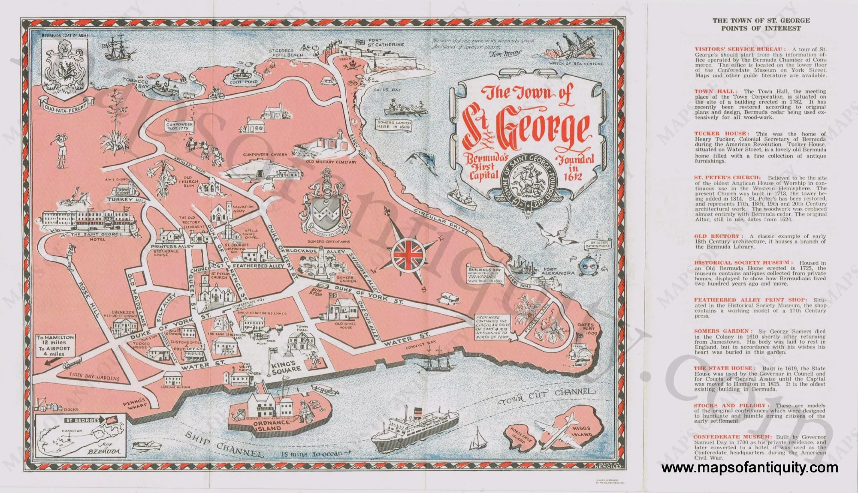 1955 - The Town of St. George - Antique Map – Maps of Antiquity