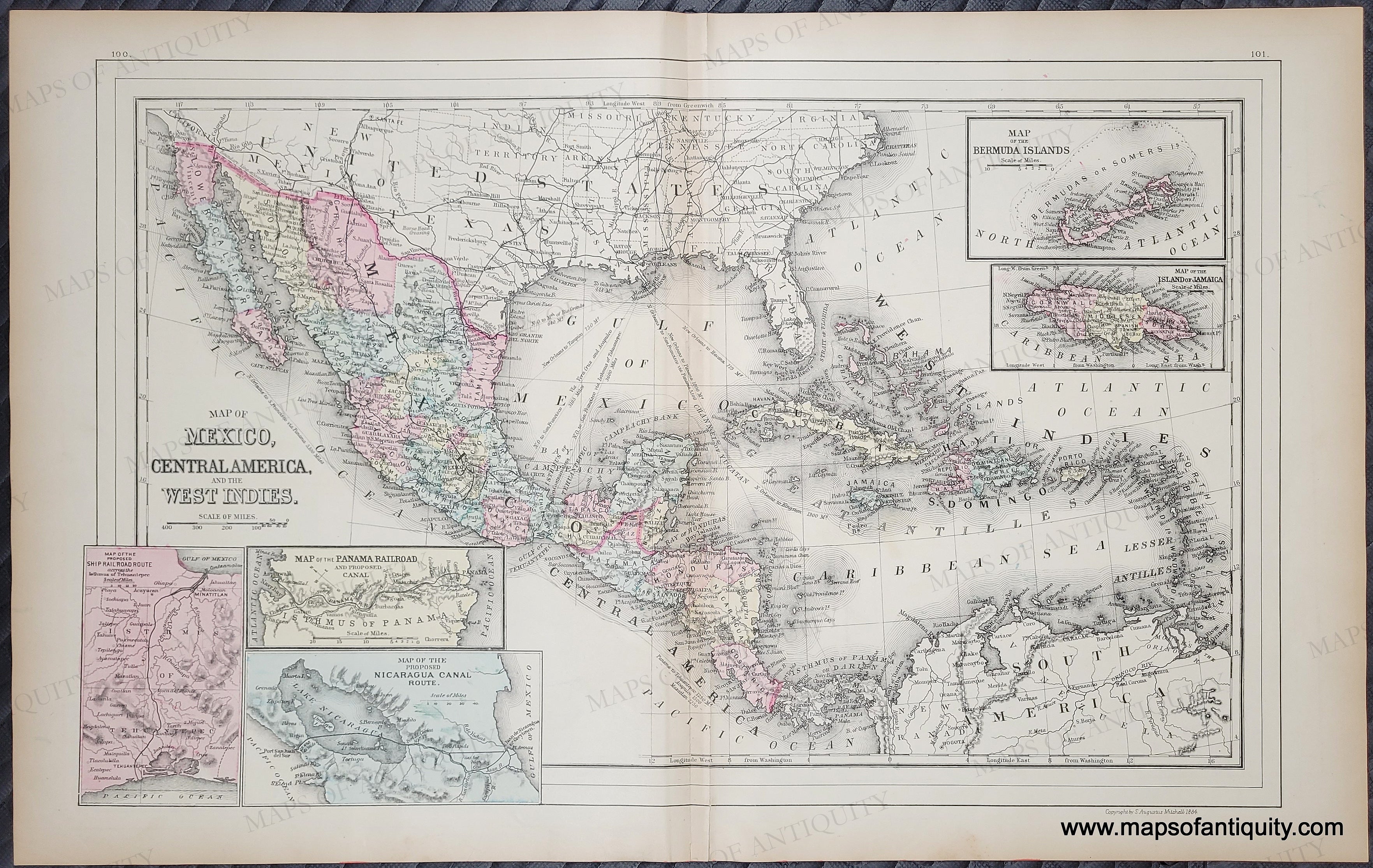 1885 - Double-sided sheet with multiple maps: Centerfold - Map of Mexi ...