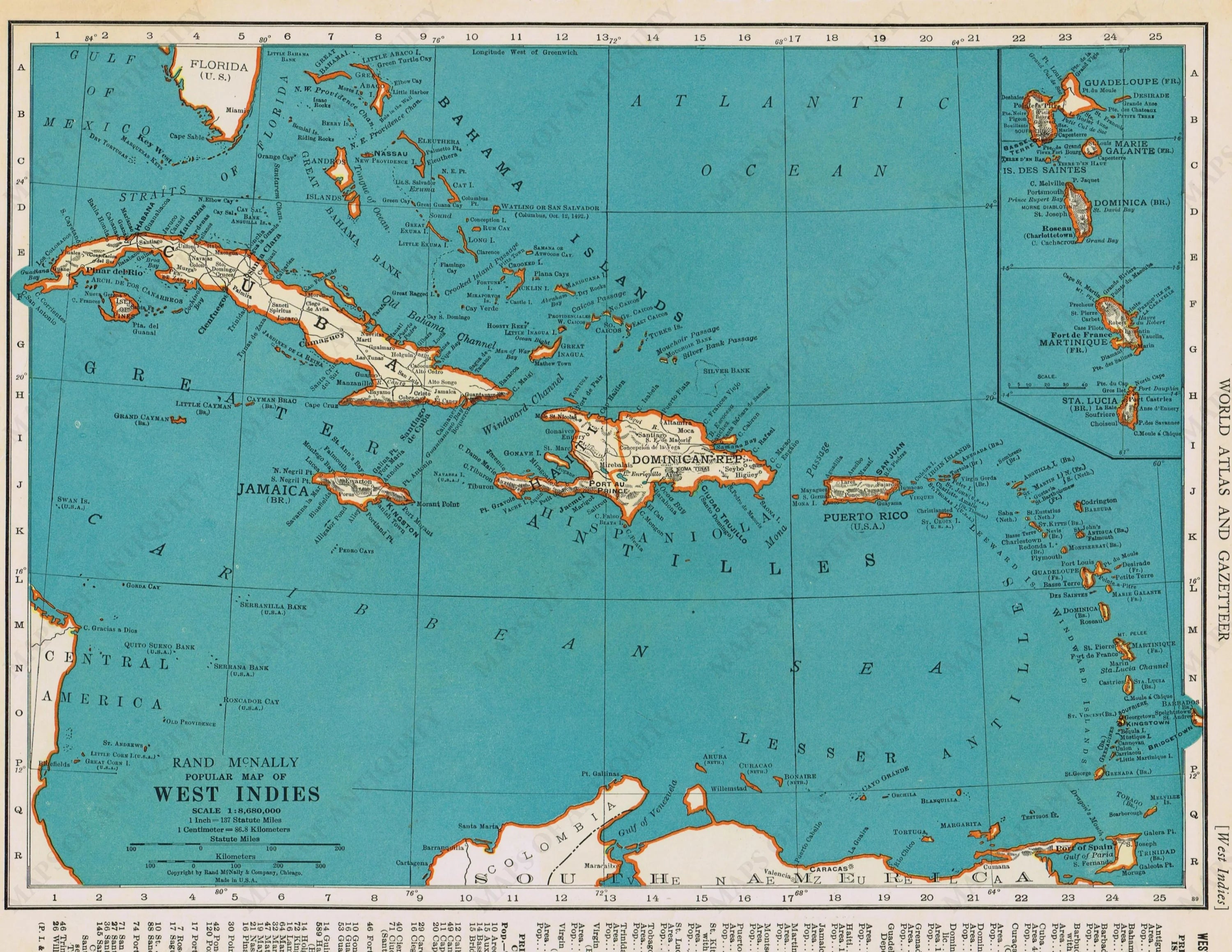 1940 Genuine Antique Map Popular Map of West Indies – Maps of Antiquity