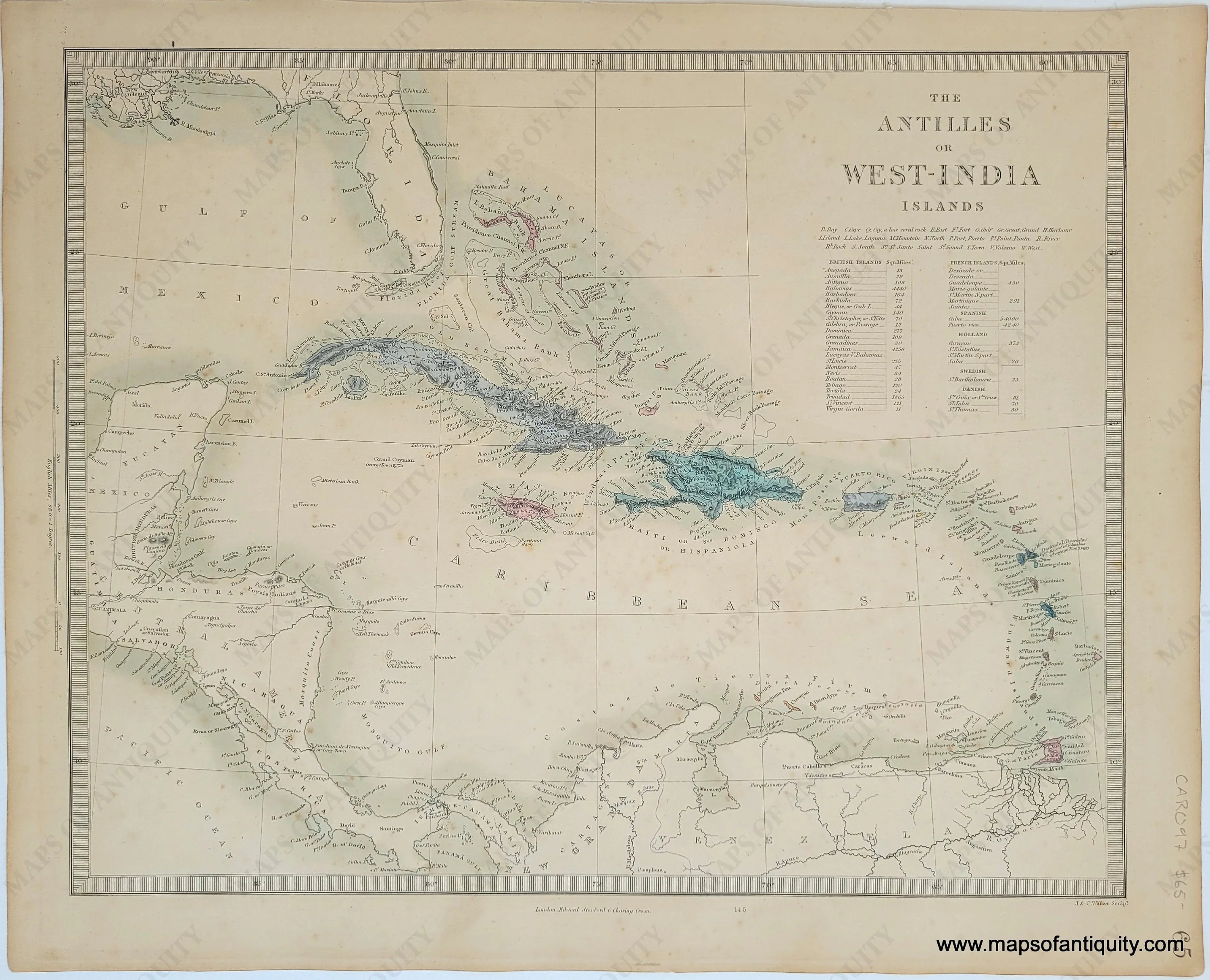 1860 Genuine Antique Map The Antilles or West-India Islands – Maps of ...