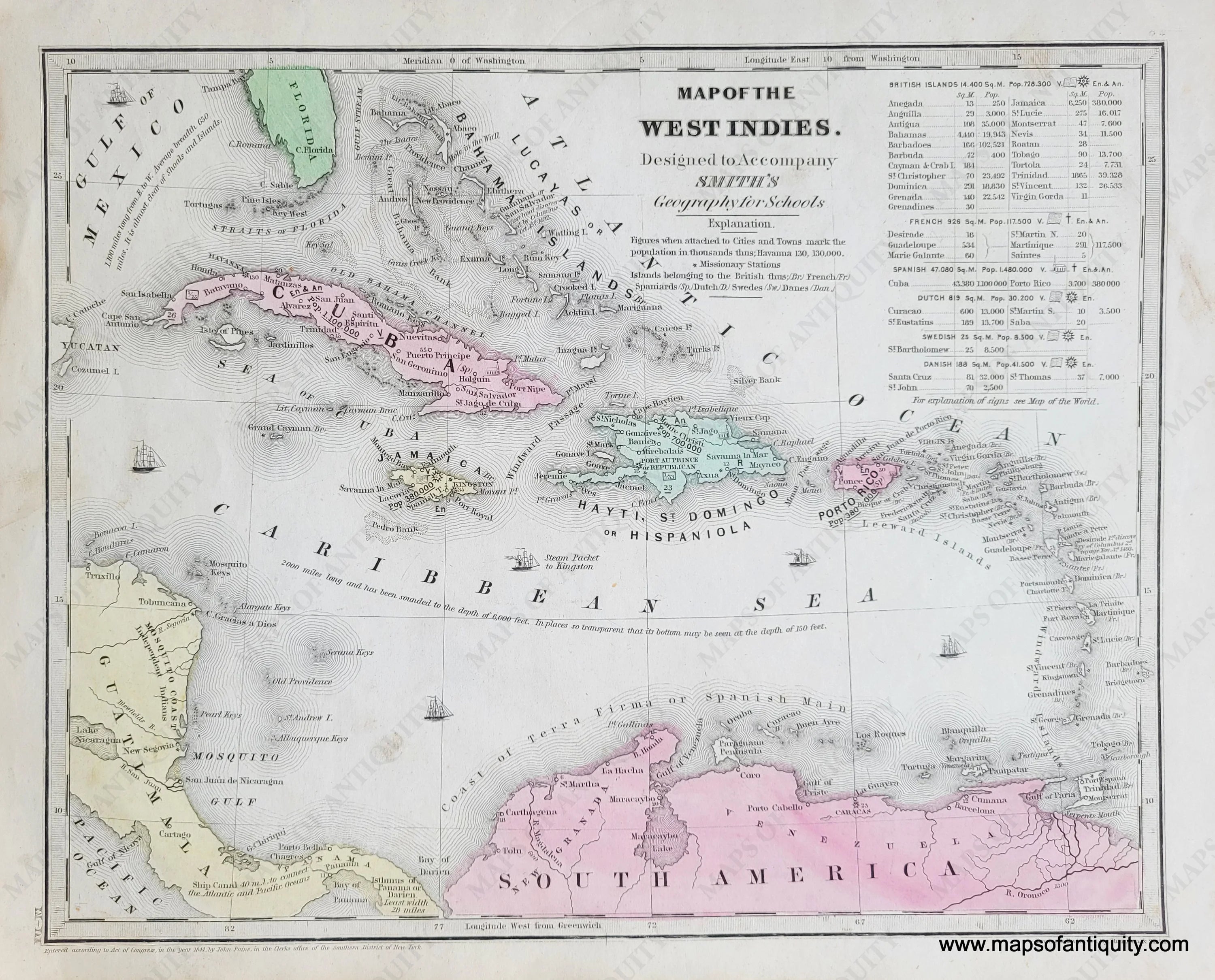 1839 Genuine Antique Map Map of the West Indies – Maps of Antiquity