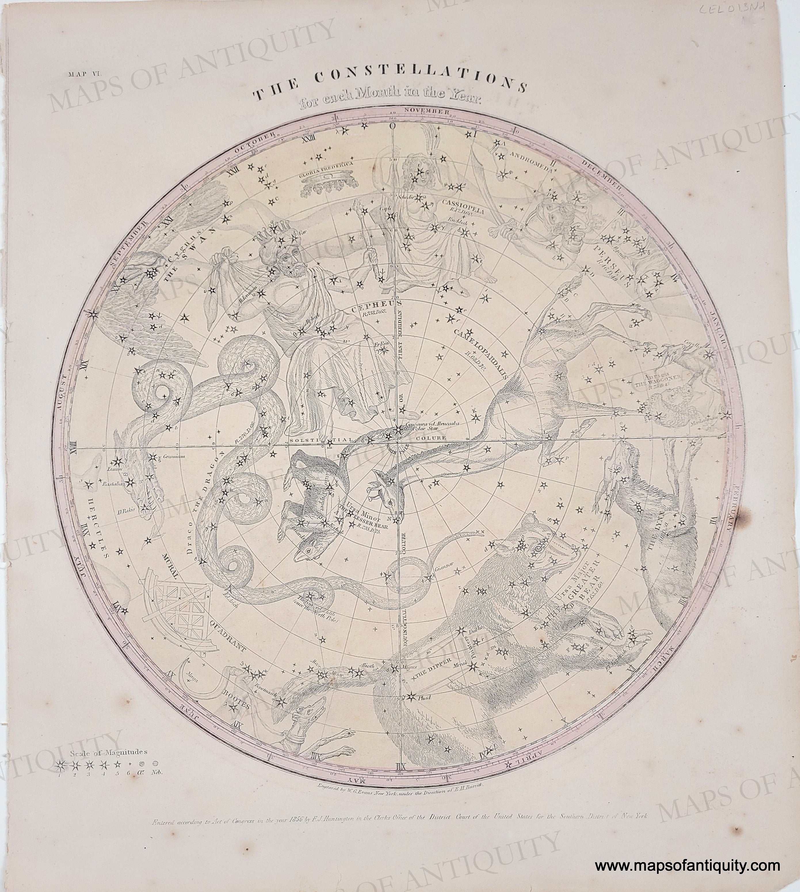 1856 - The Constellations for each Month in the Year (Northern Circump ...
