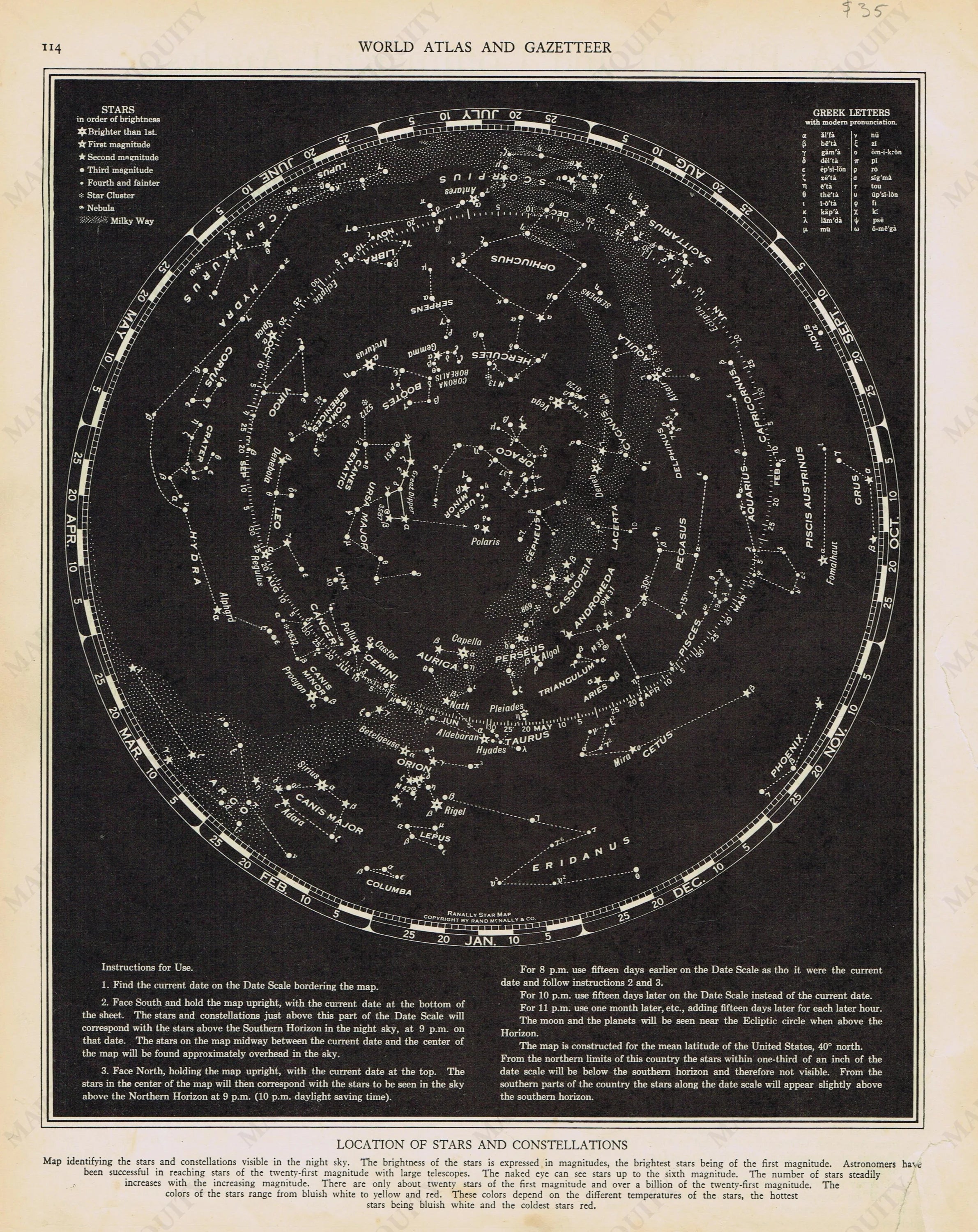 1940 Genuine Antique Map Location of Stars and Constellations – Maps of ...