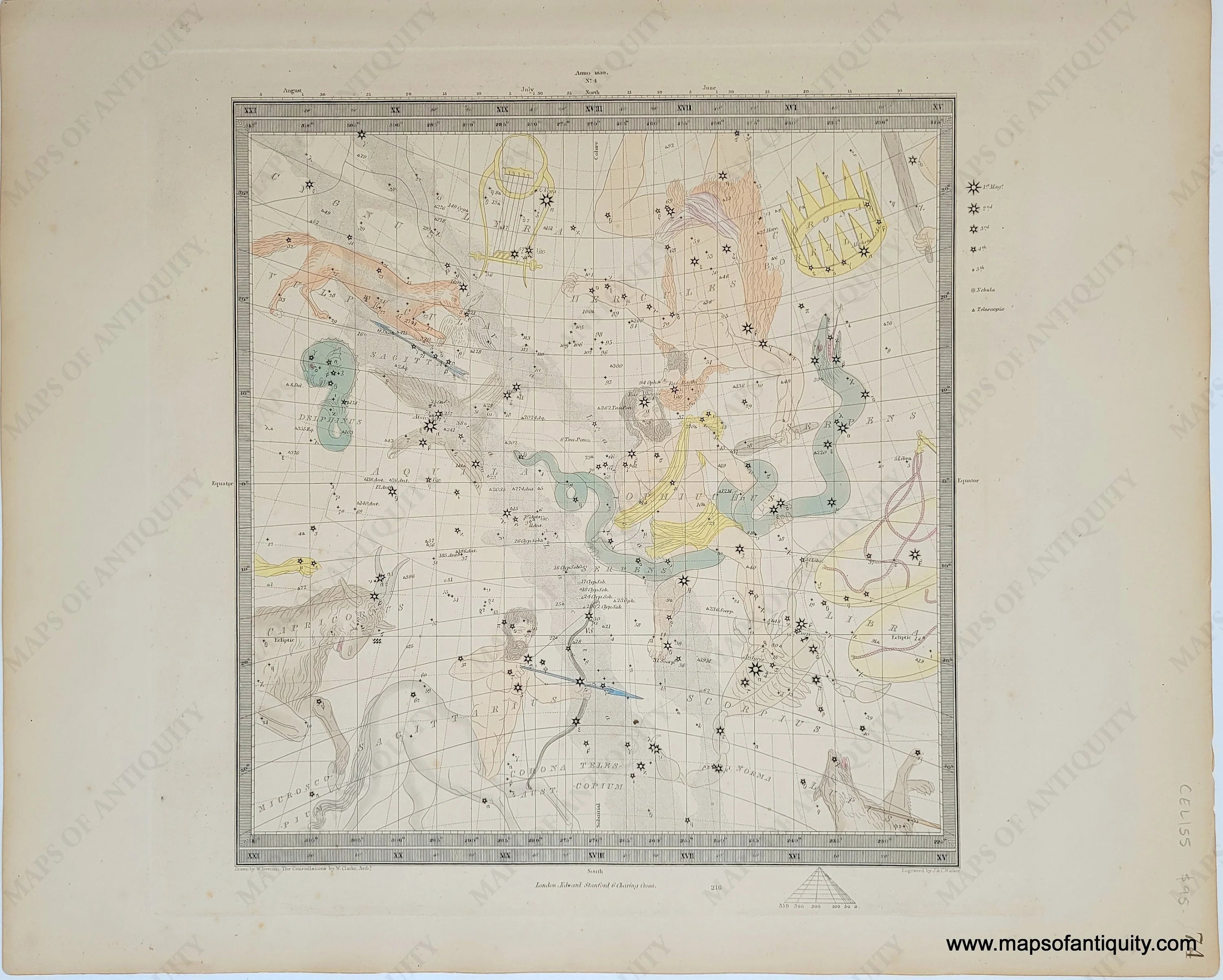1860 Genuine Antique Engraving Celestial Map No. 4 featuring Libra ...