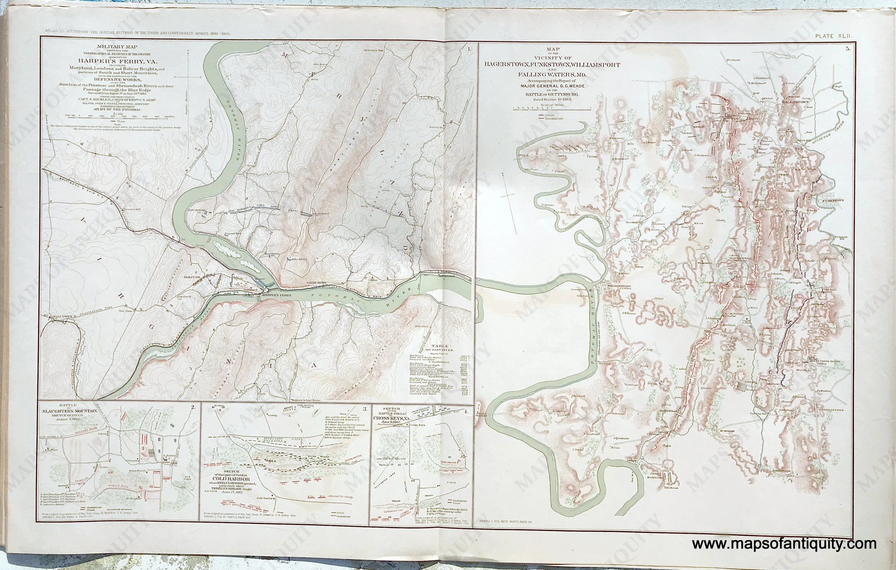 1892 - Plate 42. 5 maps: Military Map of Harper's Ferry, VA / Battle o ...