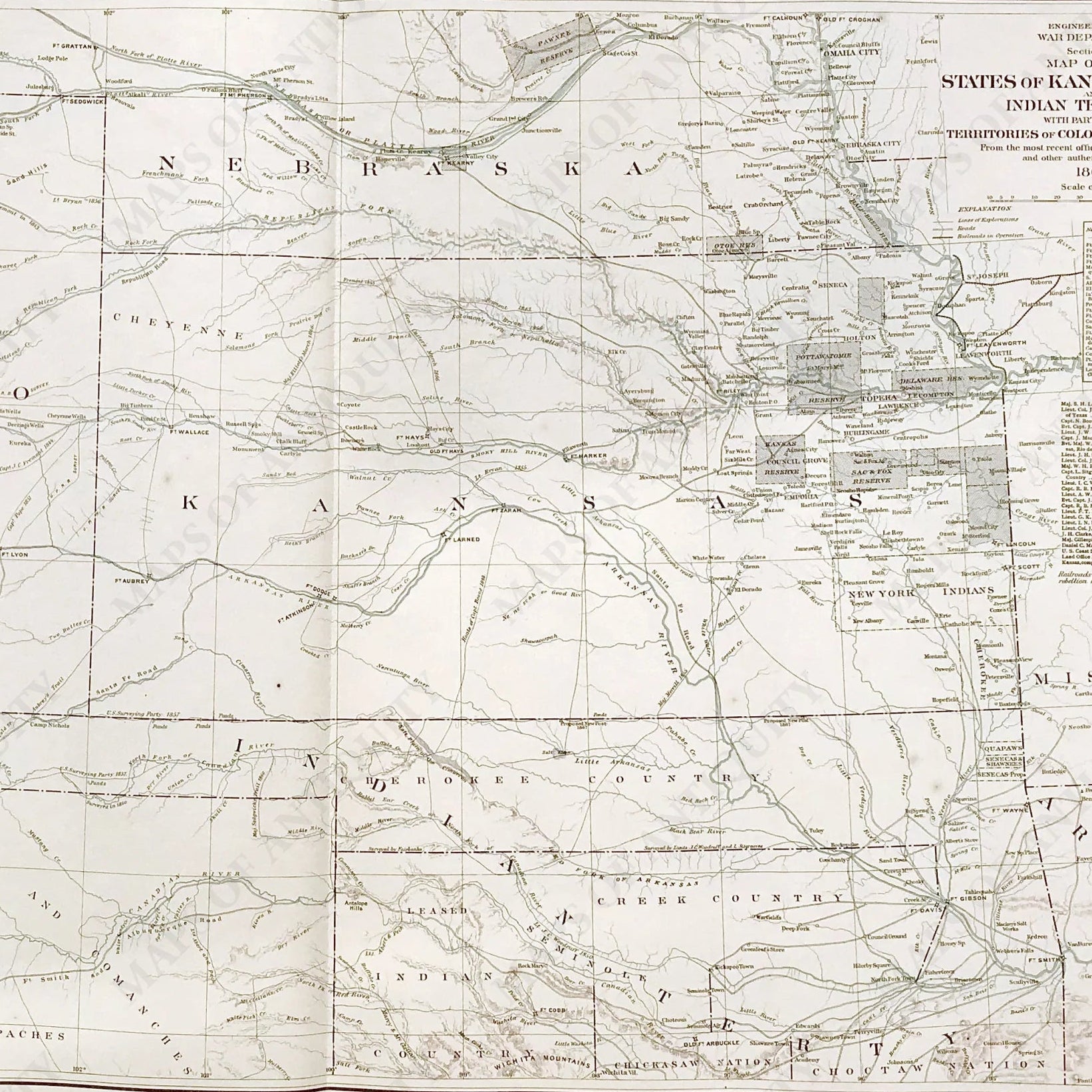1894 - Plate 119. Section of the Map of States of Kansas and Texas and ...