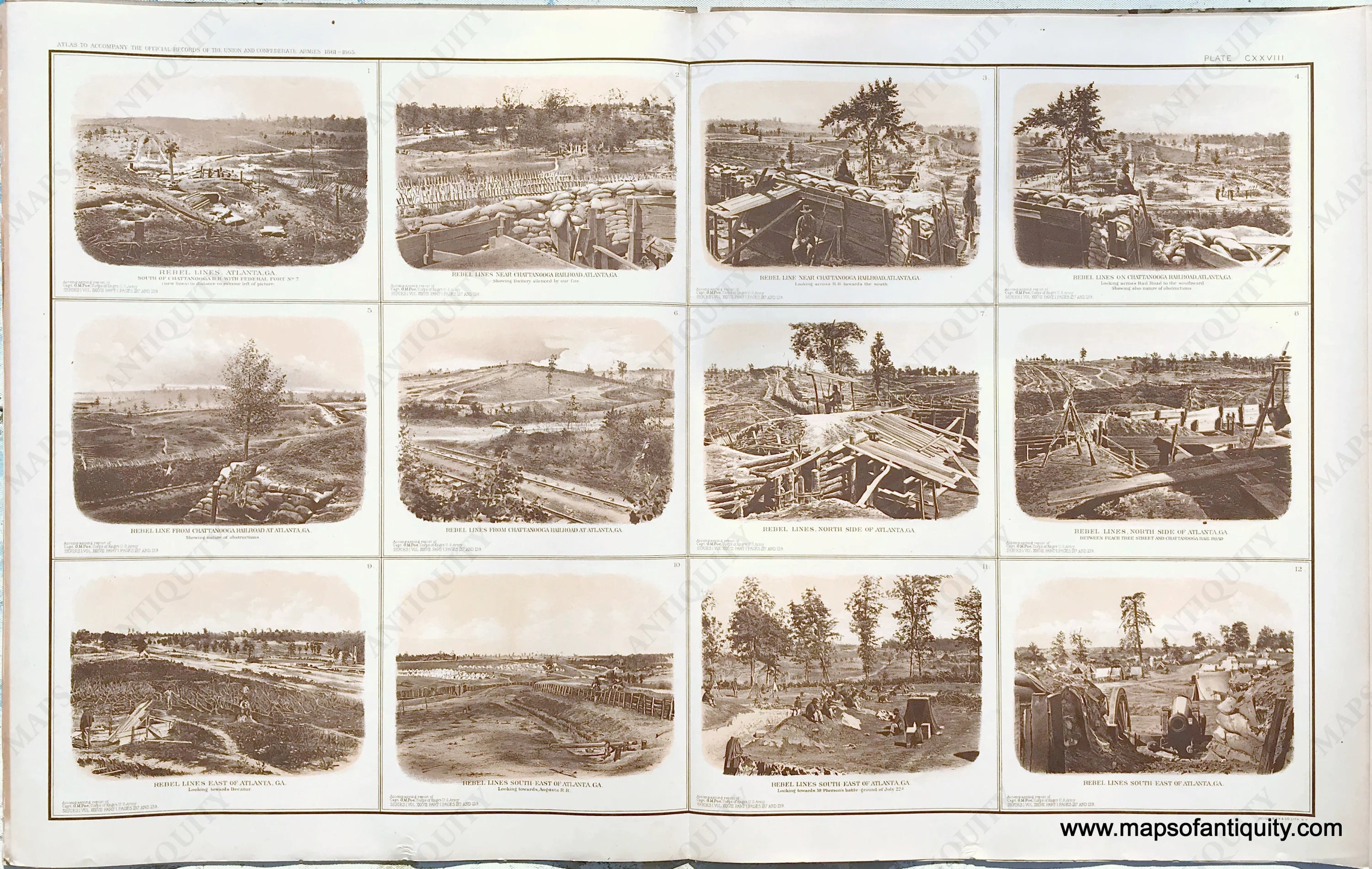 1894 - Plate 128. Twelve photographic views of Rebel Lines in the vici ...