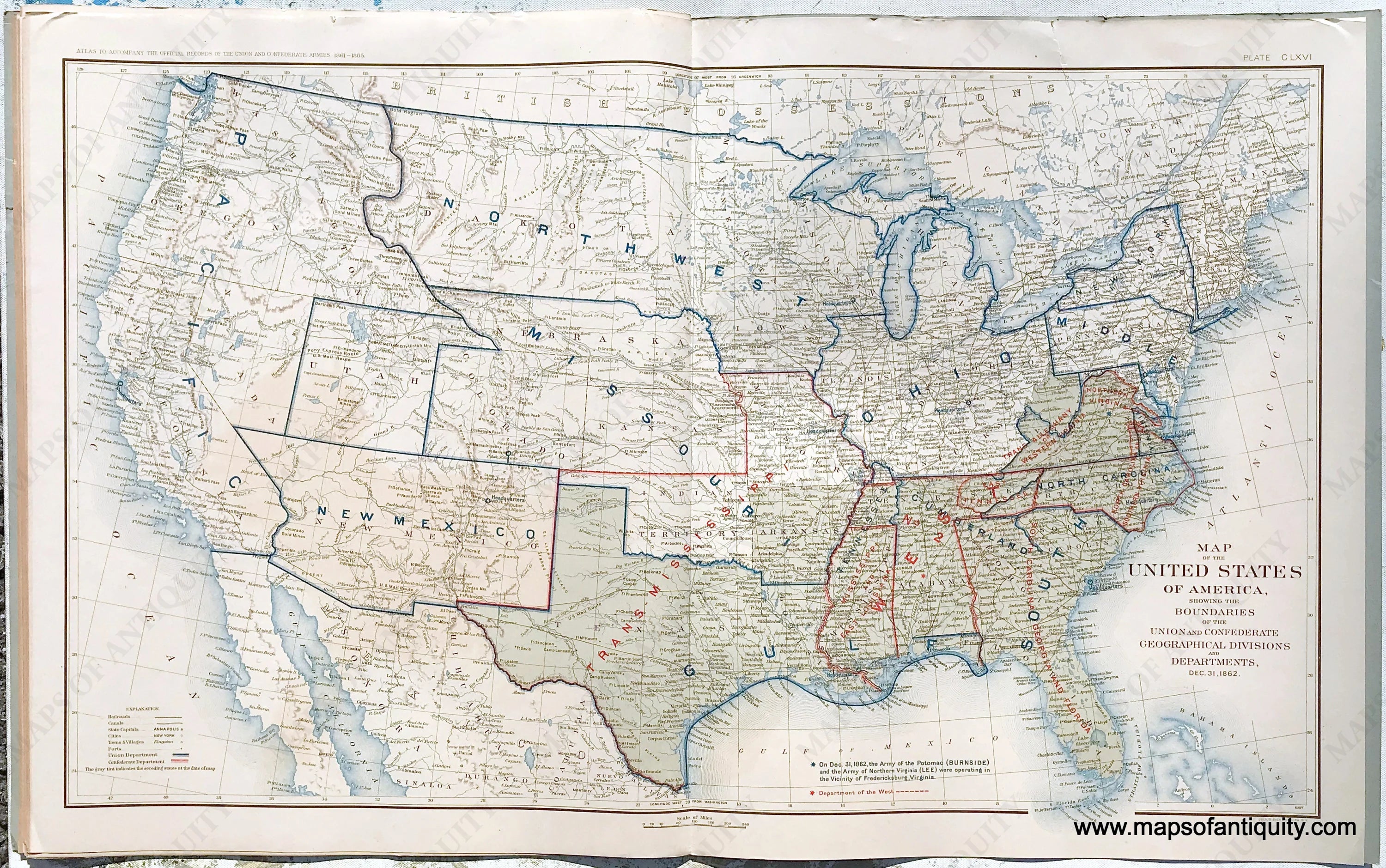 1895 - Plate 166. The United States of America showing the Boundaries ...