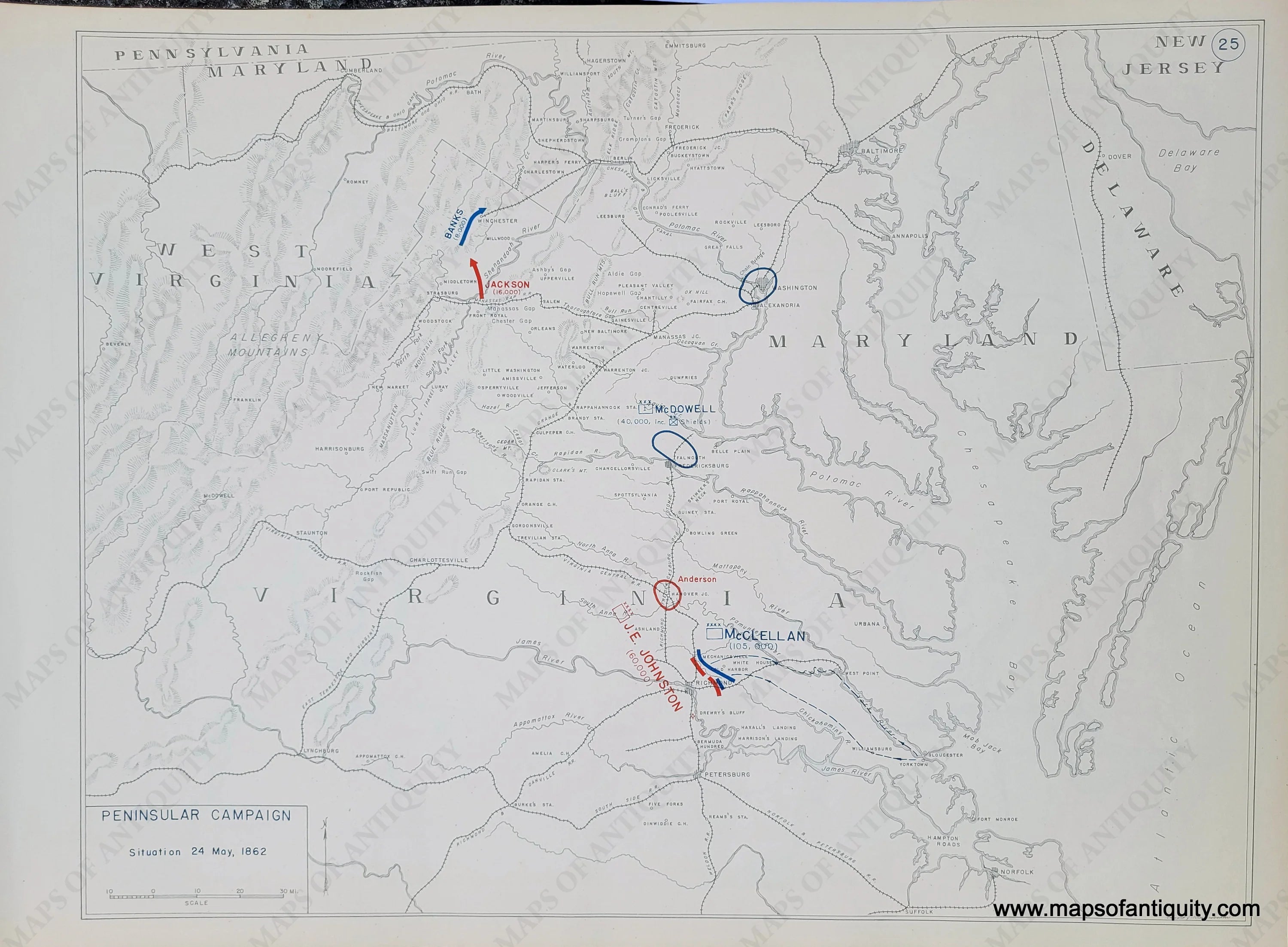 1948 - Peninsular Campaign, Situation 24 May, 1862 (Plate 25) - Antiqu ...