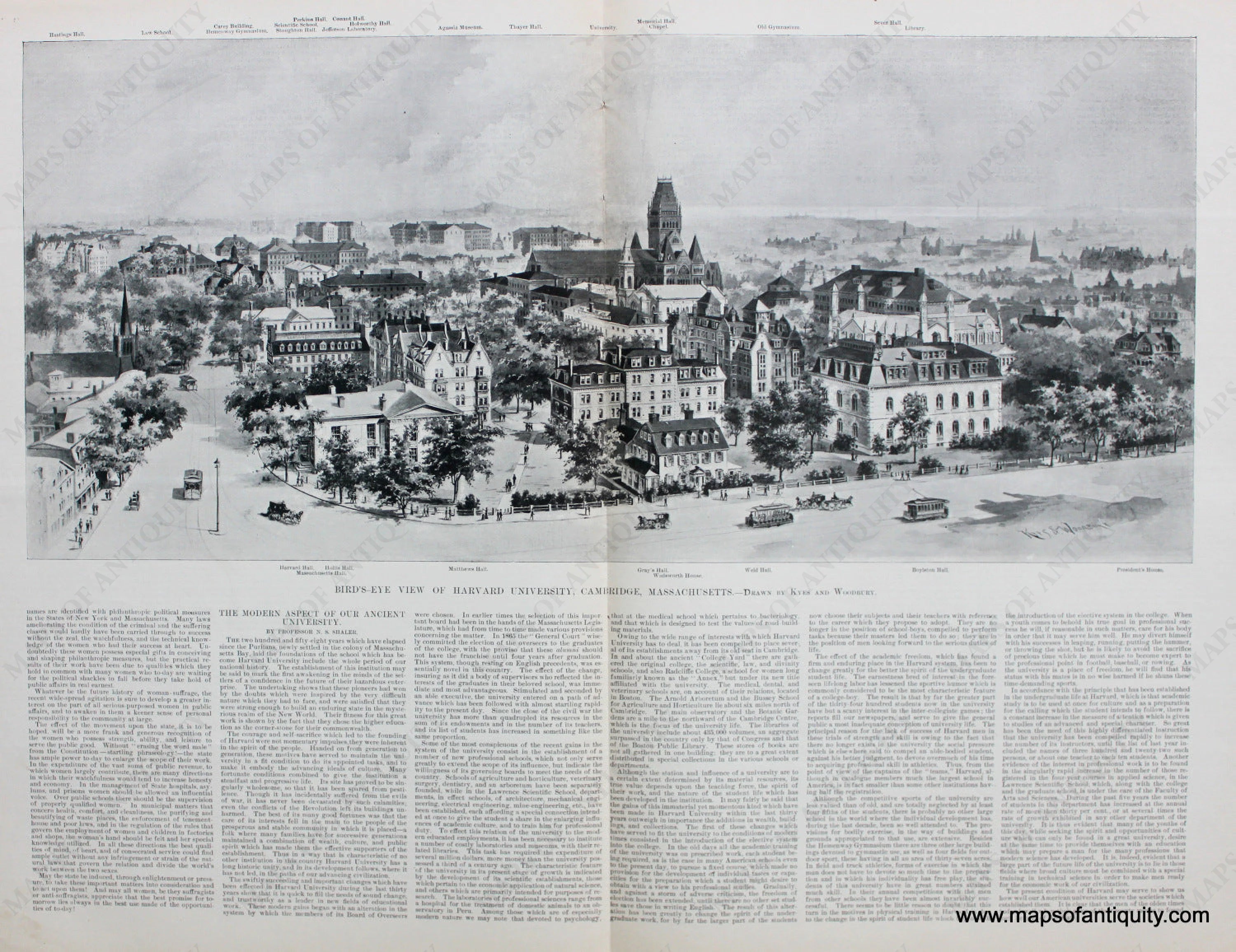 1878 - Bird's Eye View of Harvard University - Antique Print – Maps of ...